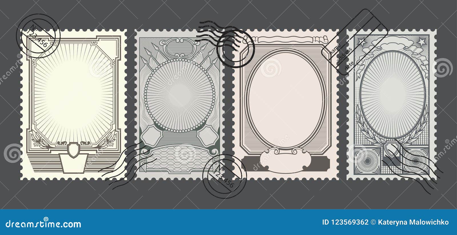 Retro Postage Stamps Backgrounds Stock Illustration - Illustration of ...