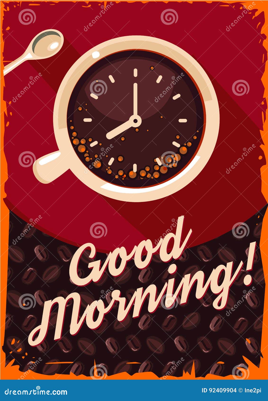 Retro Poster with Coffee Cup and Clock. Stock Vector - Illustration of ...