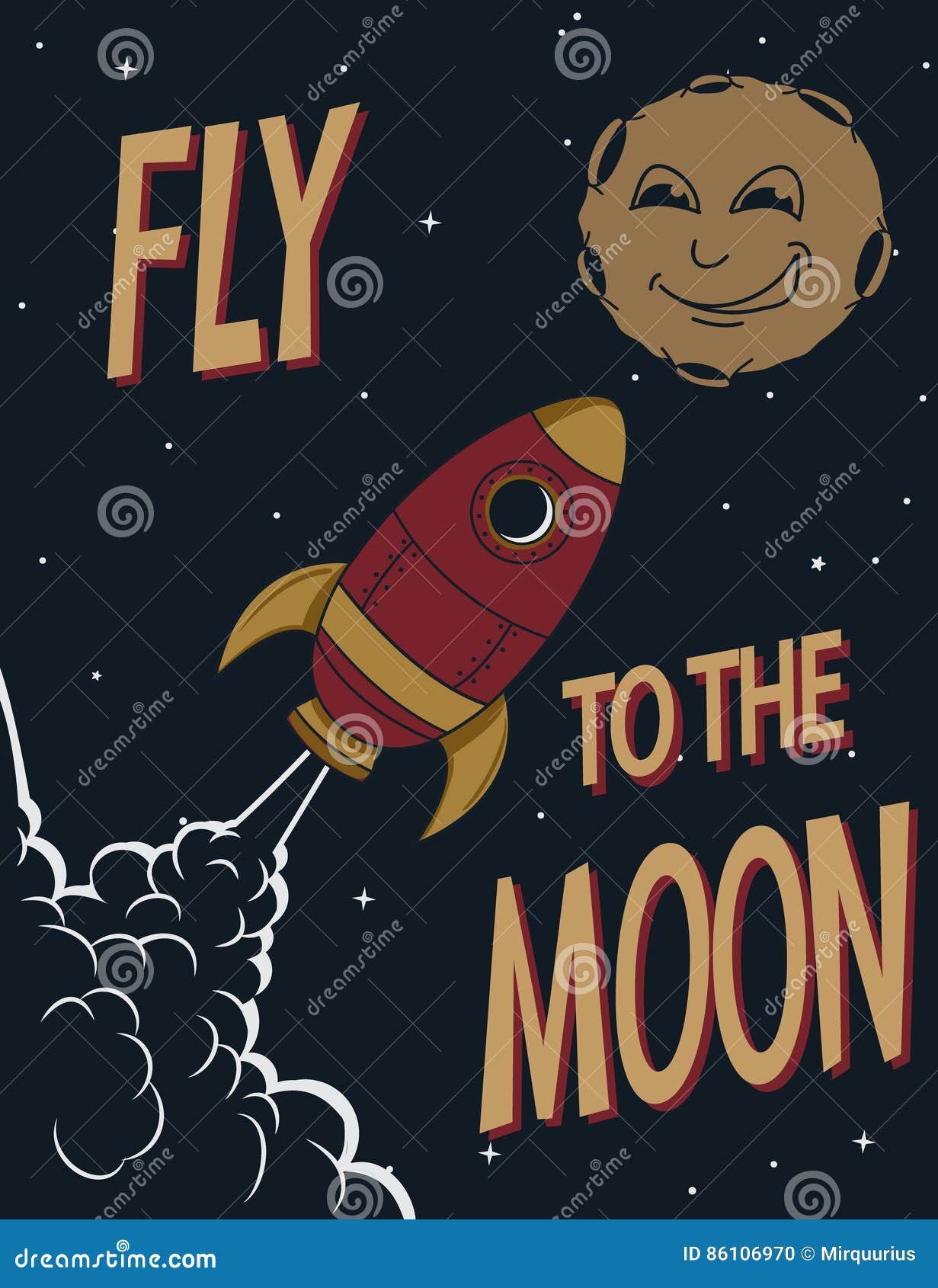 Retro Poster.Funny Rocket Fly To the Smiling Moon Stock Vector ... Retro Poster.Funny Rocket Fly To the Smiling Moon Stock Vector ...
