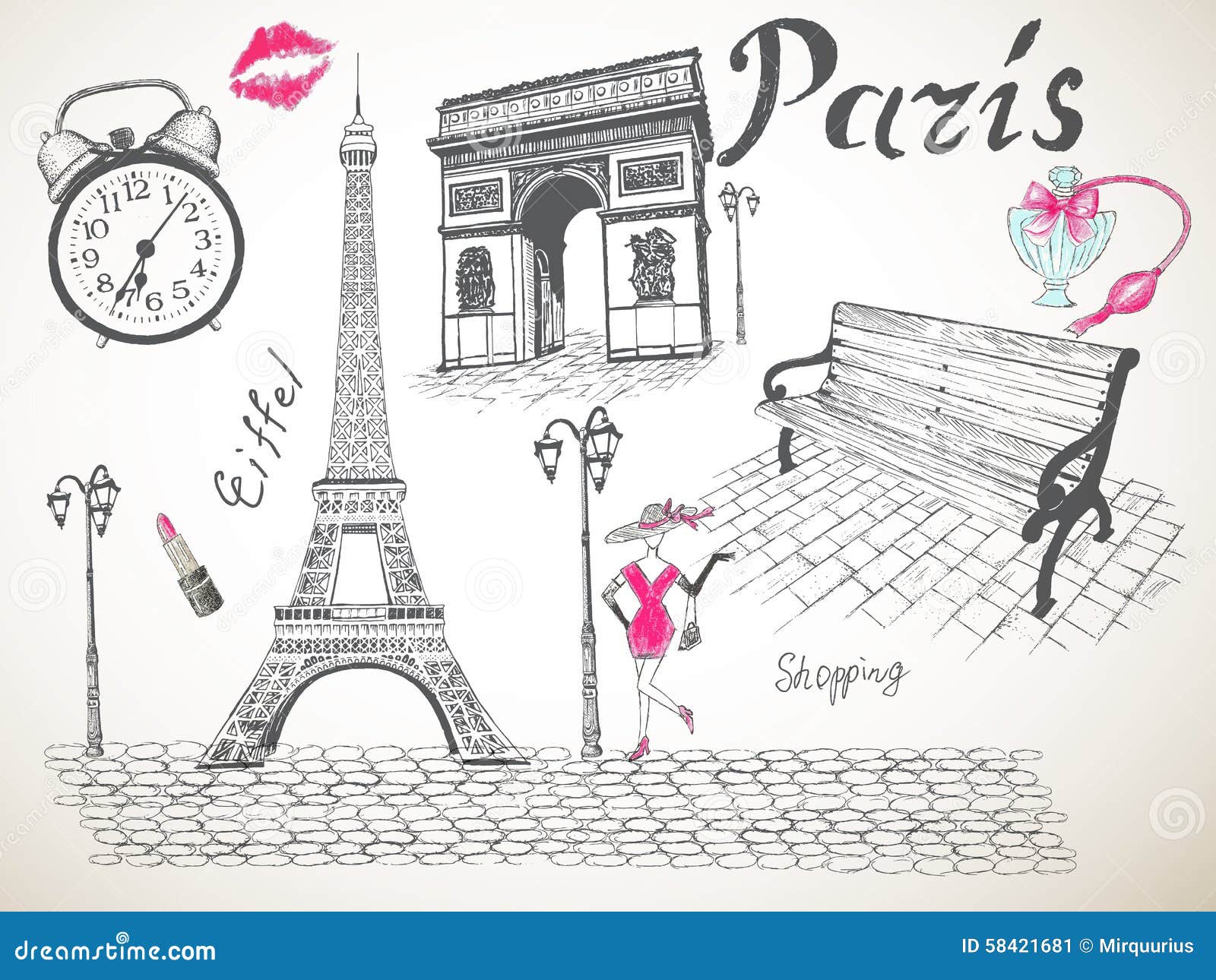 Retro Paris Culture, French Culture & Cuisine. Vector Illustration ...