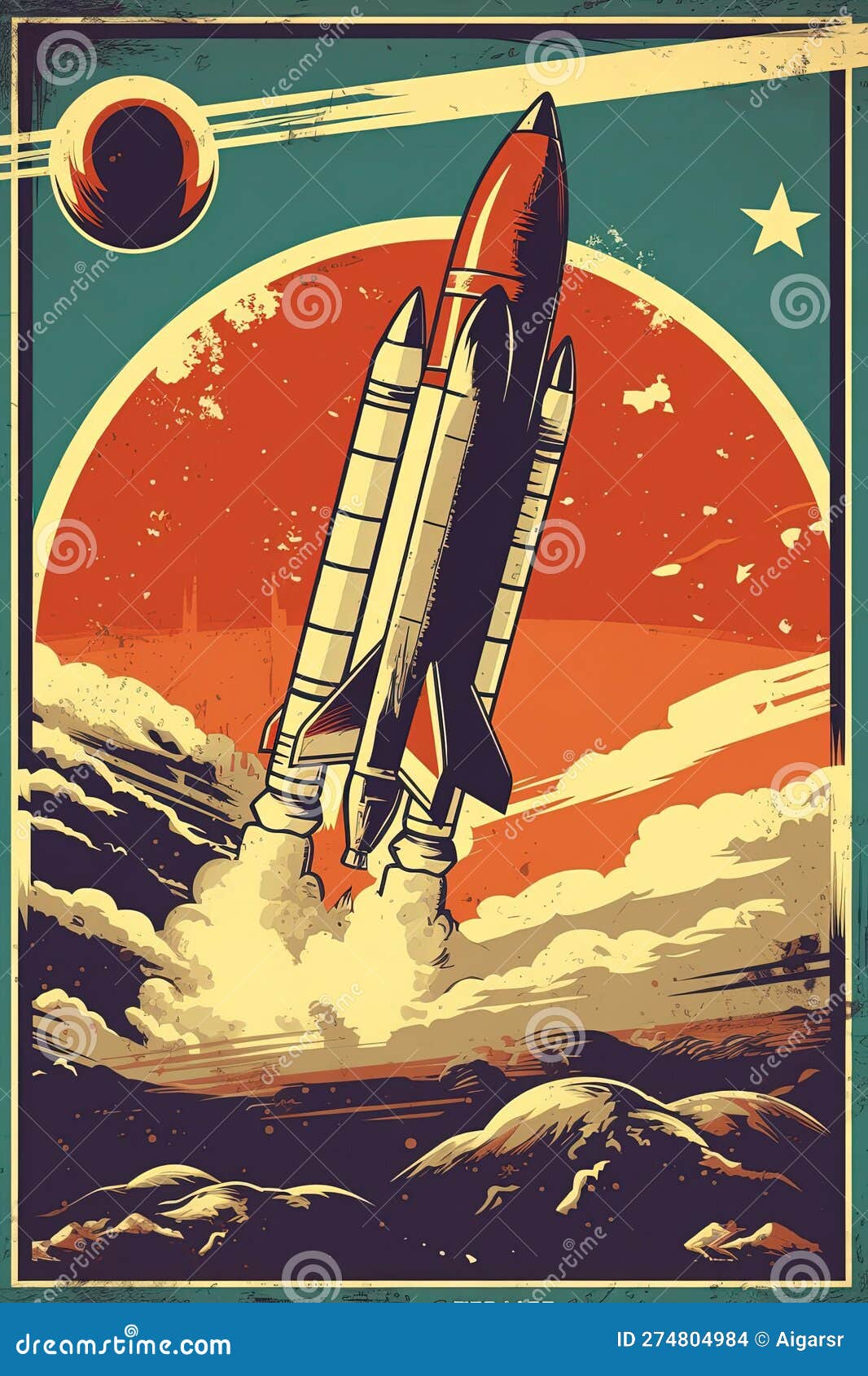 Retro Poster of Rocket Launch Stock Illustration - Illustration of ...