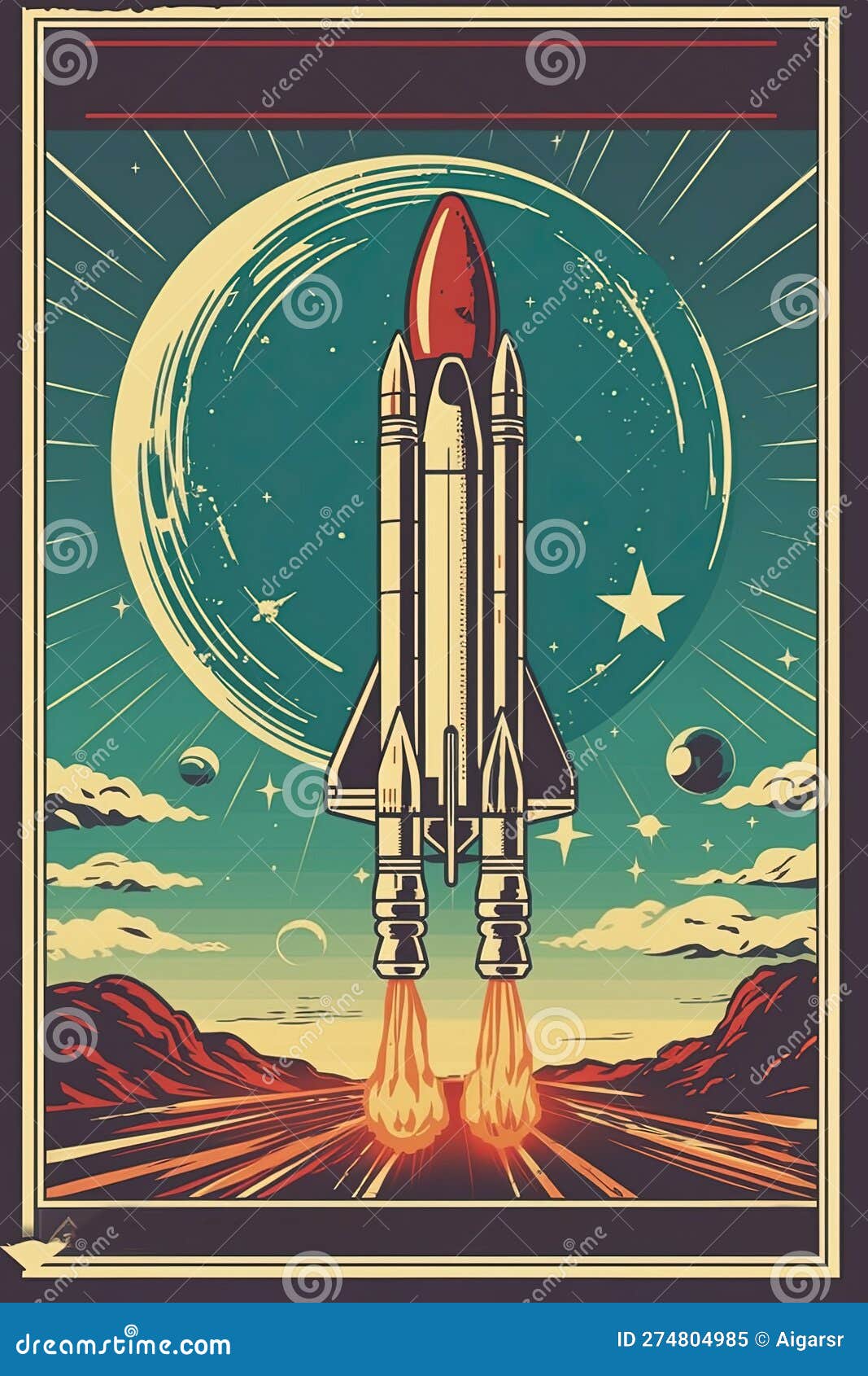 Retro Poster of Rocket Launch Stock Illustration - Illustration of ...