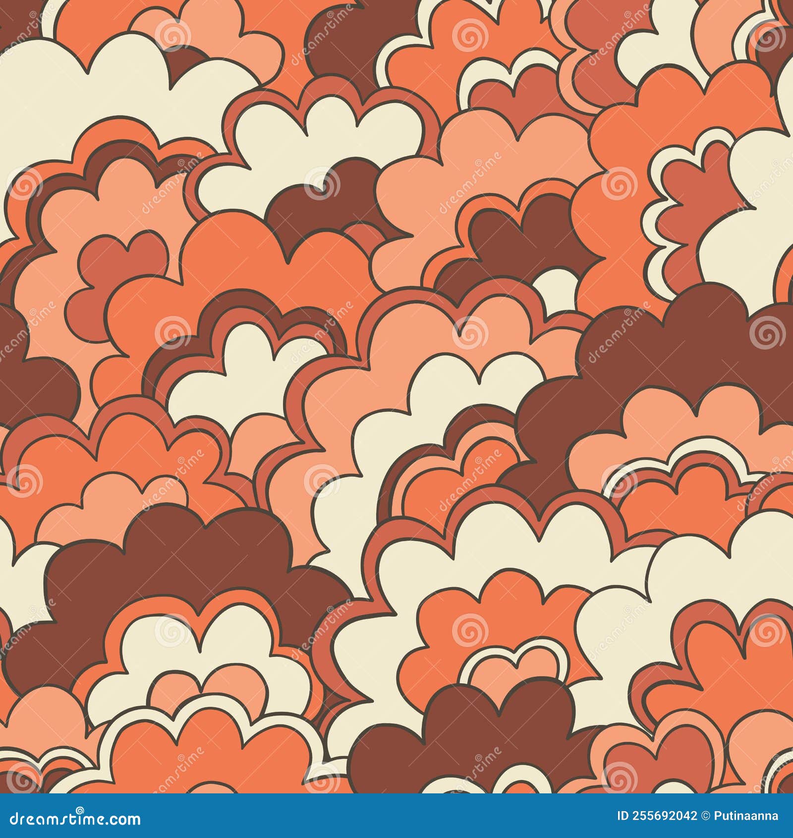 Boho Groovy Retro Psychedelic Clouds Vector Seamless Pattern Stock ...