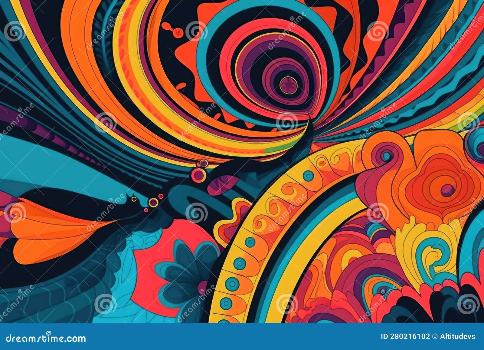 Retro Psychedelic Poster with Bright and Bold Colors and Patterns Stock ...