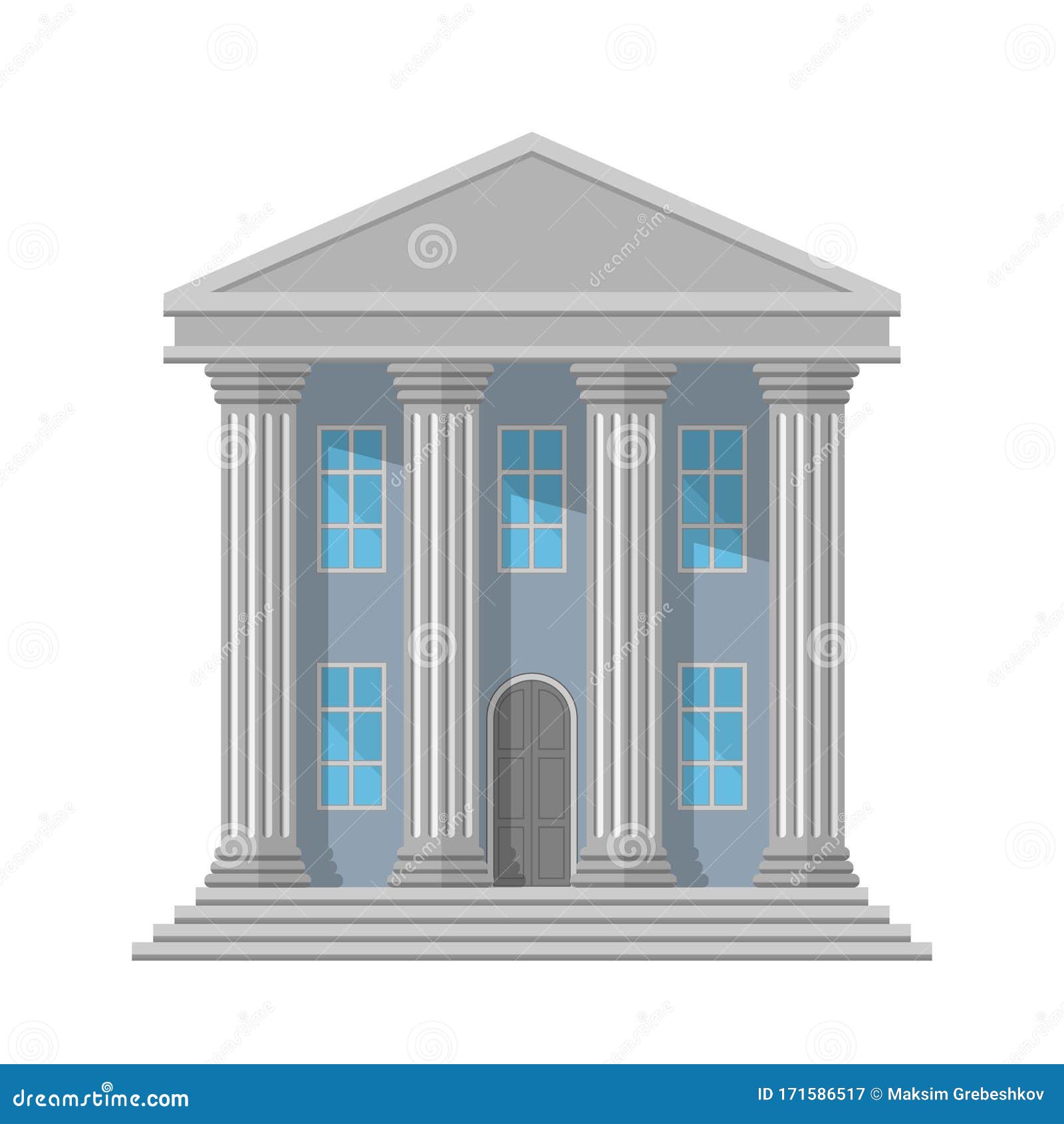 Retro Public Building with Columns Stock Illustration - Illustration of ...