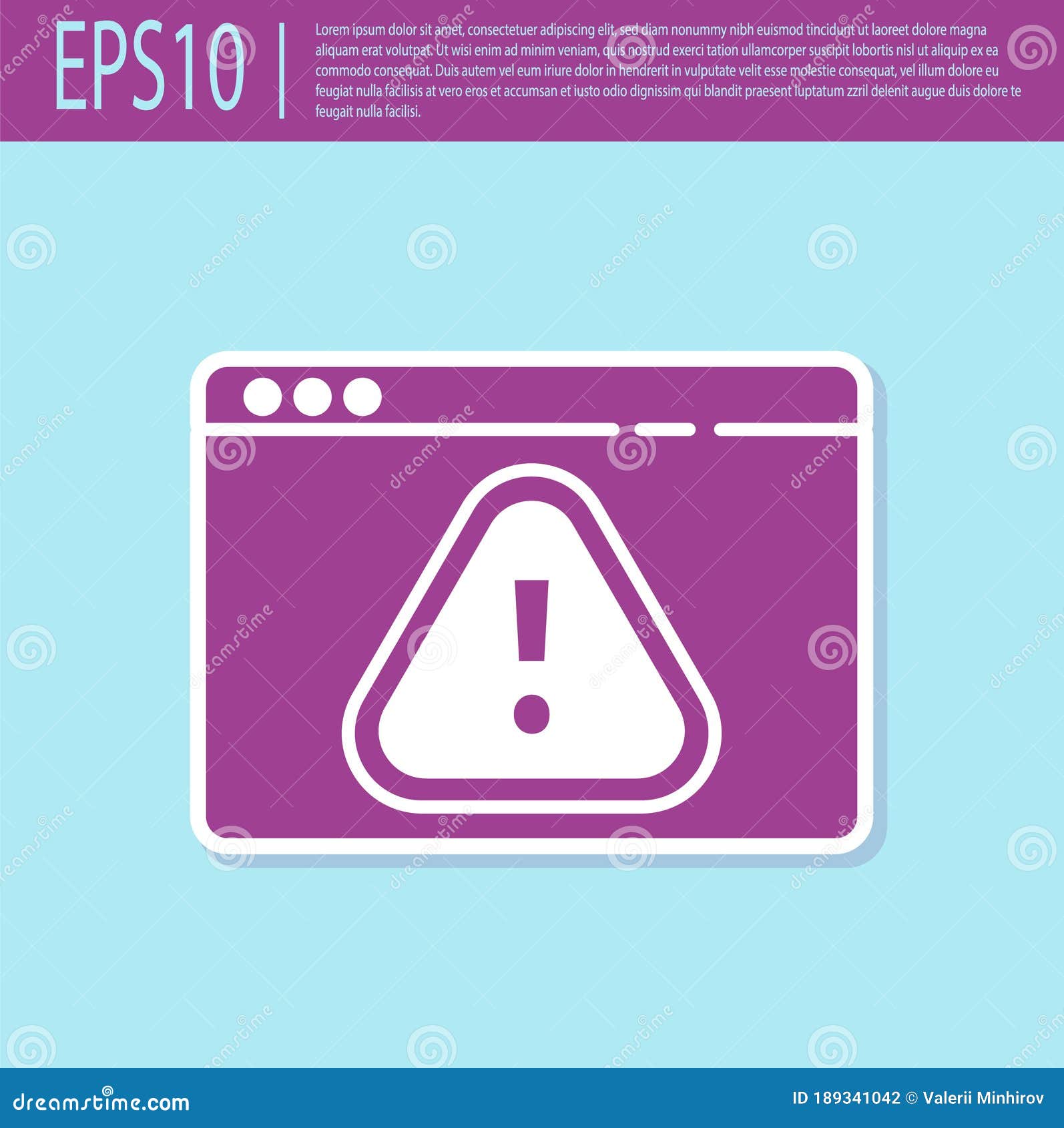 Retro Purple Browser with Exclamation Mark Icon Isolated on Turquoise ...
