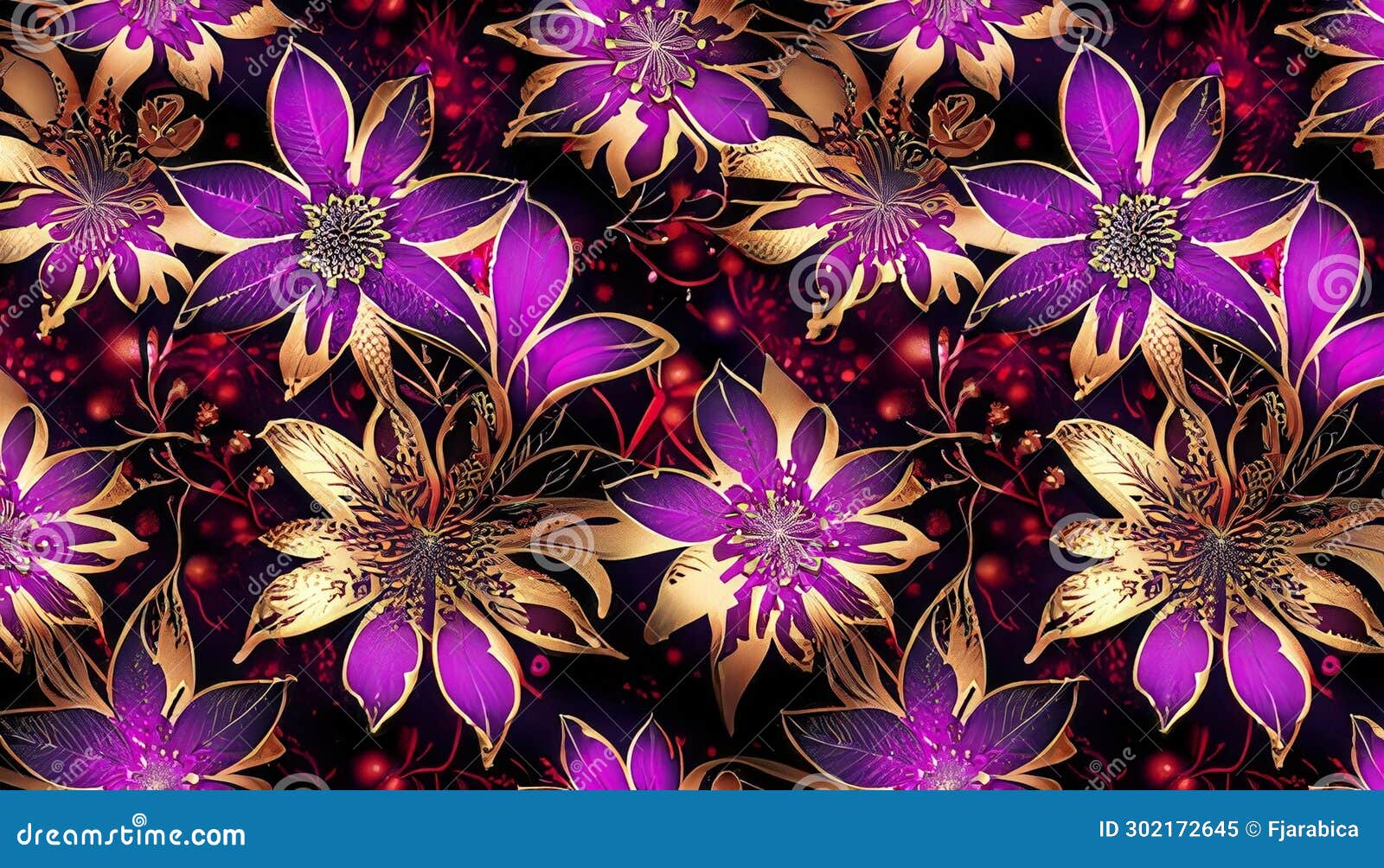 Retro Purple and Gold with Red Flower Background Stock Illustration ...