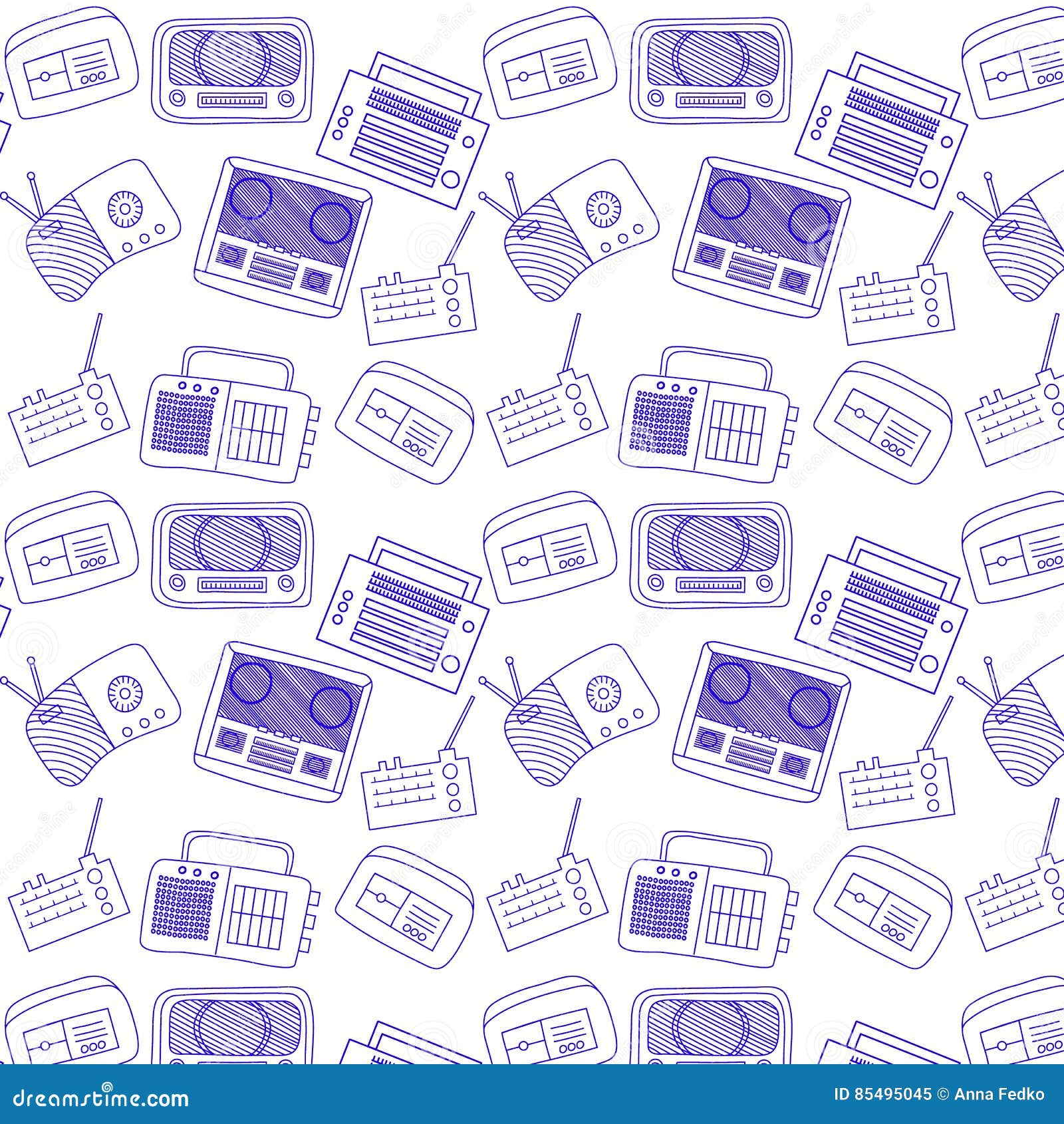 Retro Radio Background Pattern.Hand Drawn Illustration Stock ...