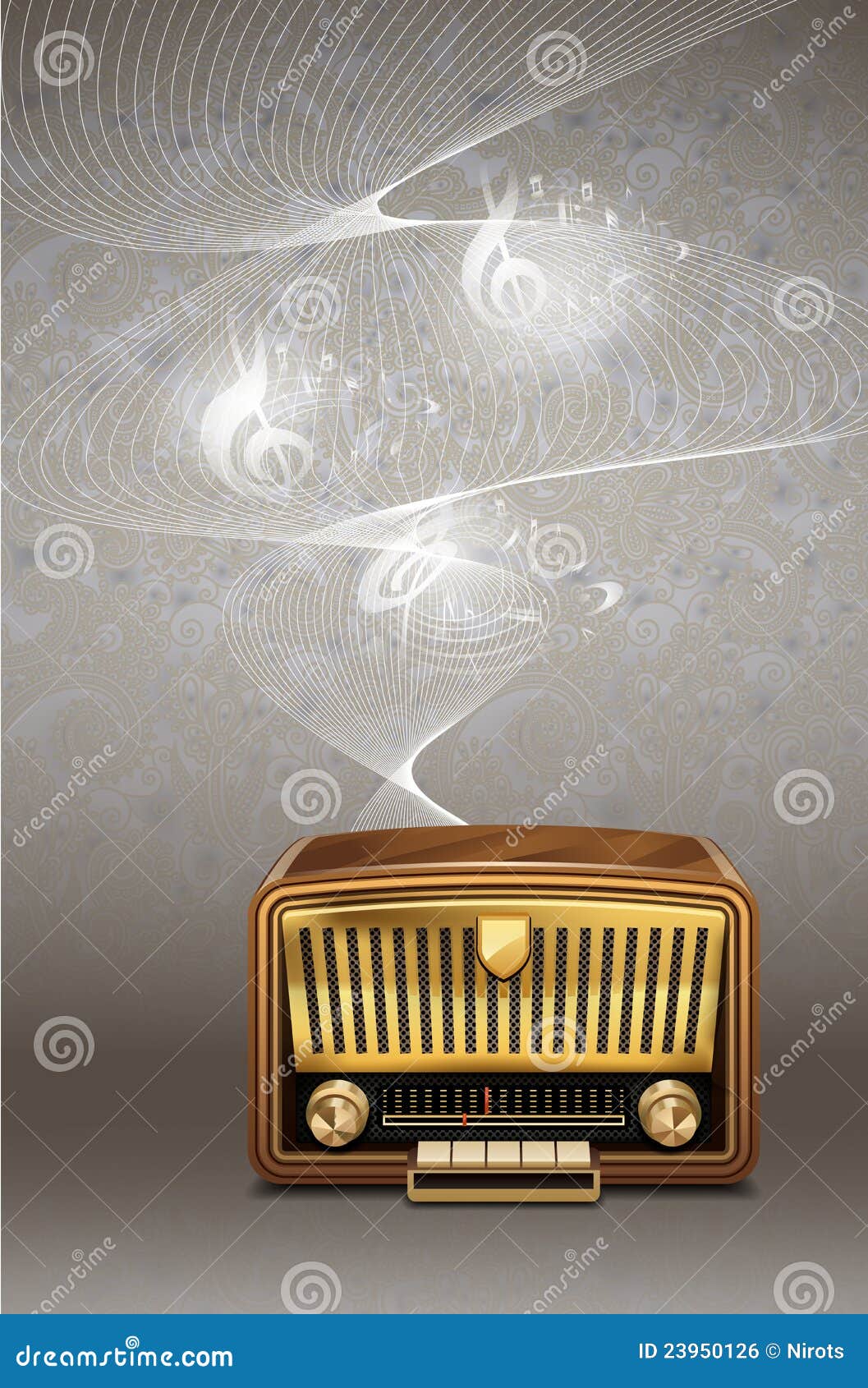 Retro Radio on Musical Notes Stock Illustration - Illustration of music ...