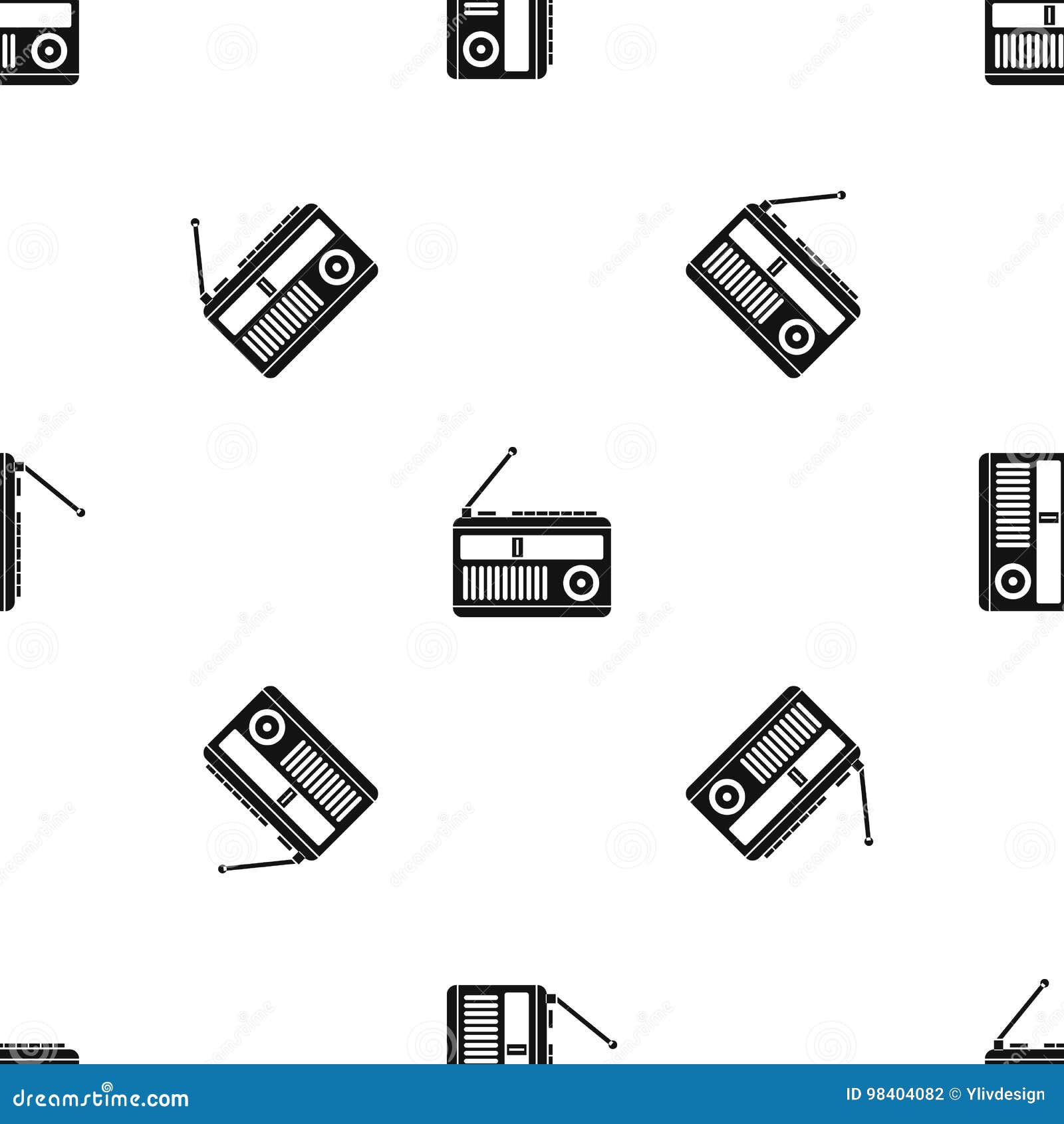 Retro Radio Pattern Seamless Black Stock Vector - Illustration of ...