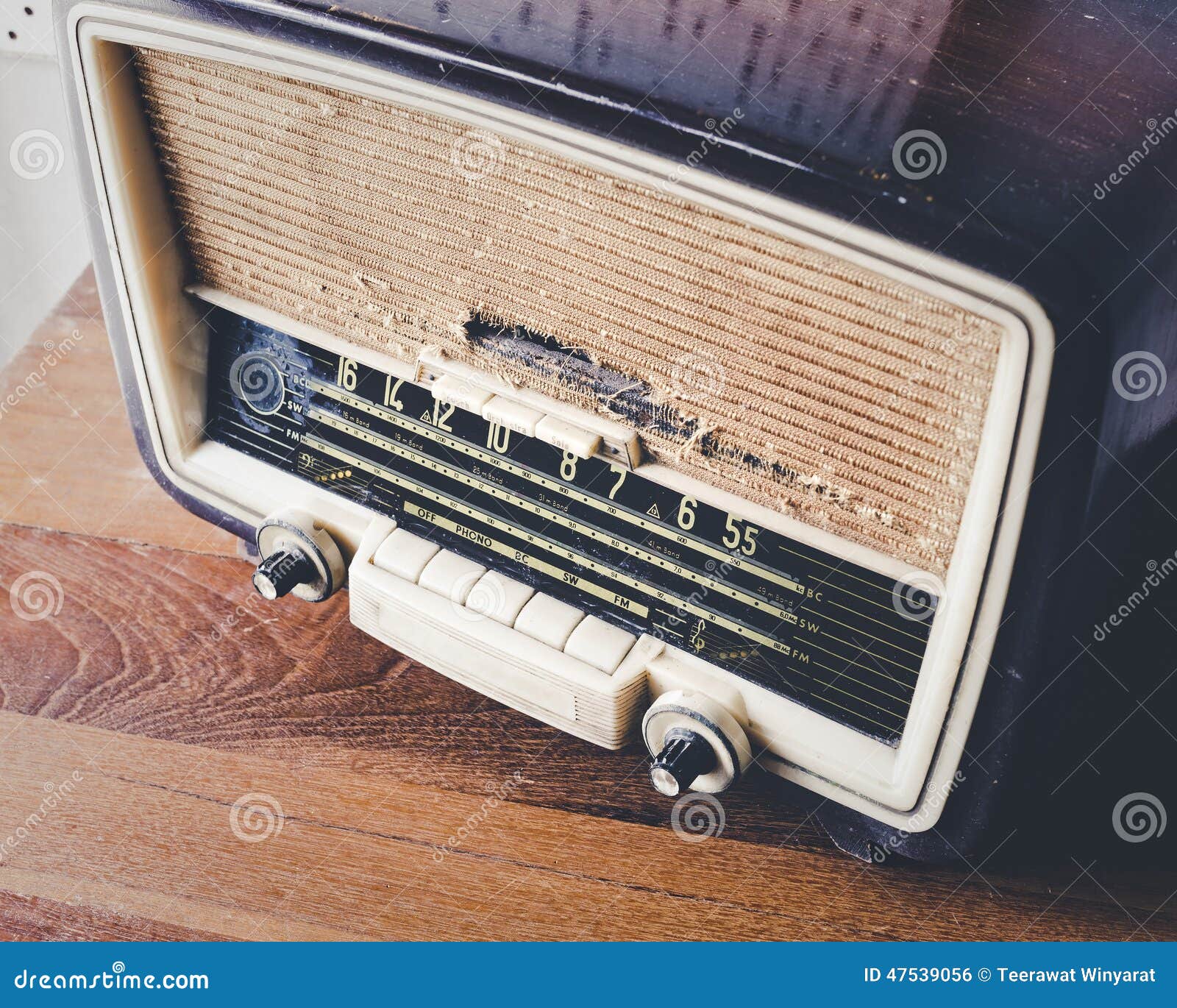 Retro Radio on Wooden Table Object Collection Stock Photo - Image of ...
