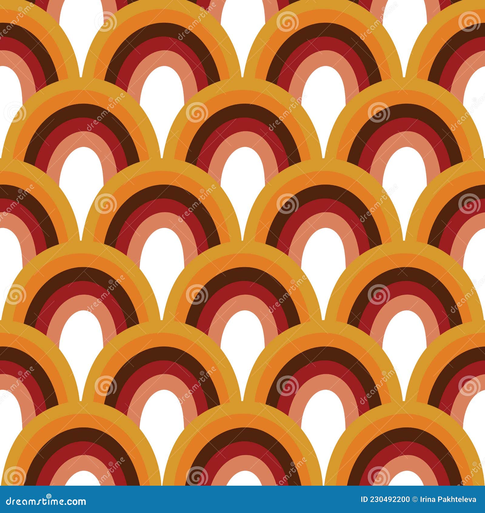 Retro Rainbows Seamless Repeat Pattern. 60s 70s Vector Background ...
