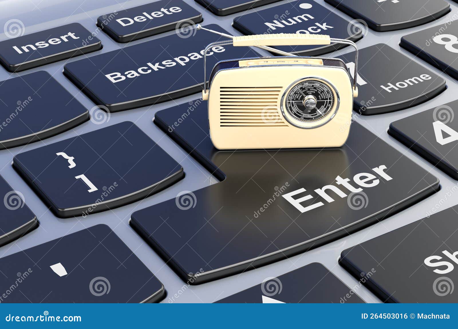 Retro Receiver, Radio on Laptop Keyboard, 3D Rendering Stock ...