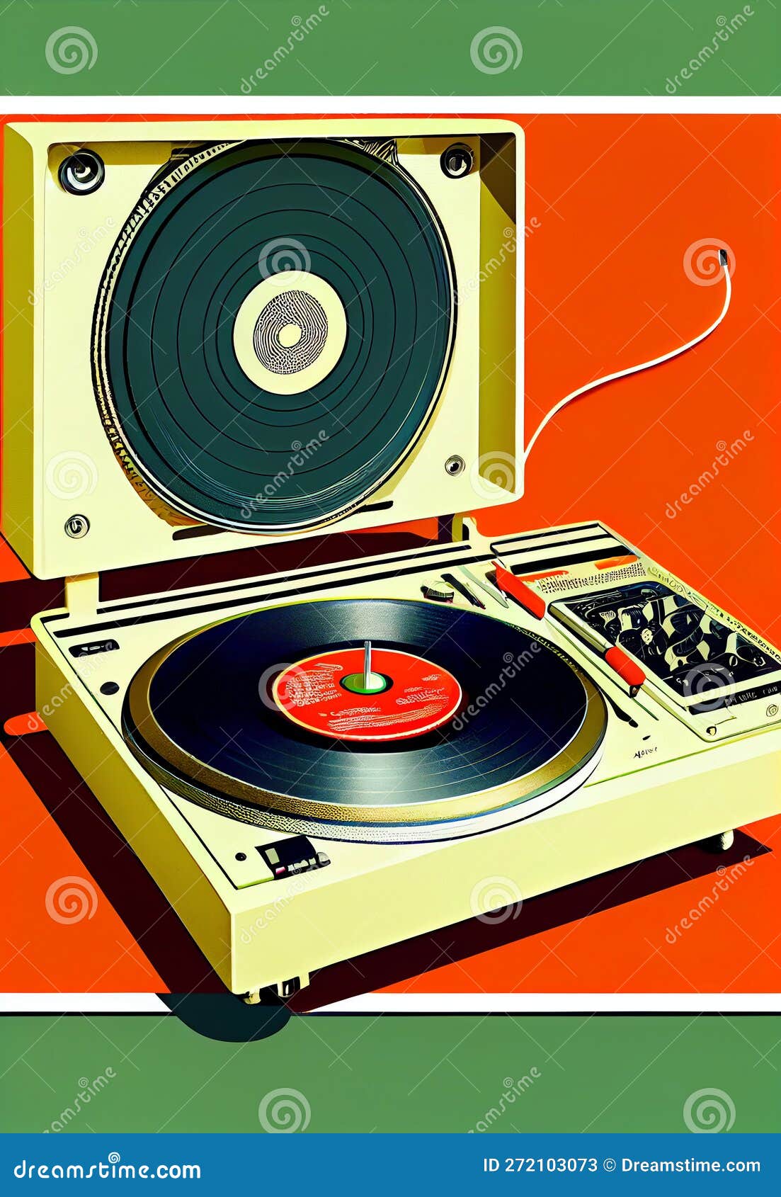 Retro Record Player Illustration Inspired in 70s Stock Illustration - Illustration of creativity ...