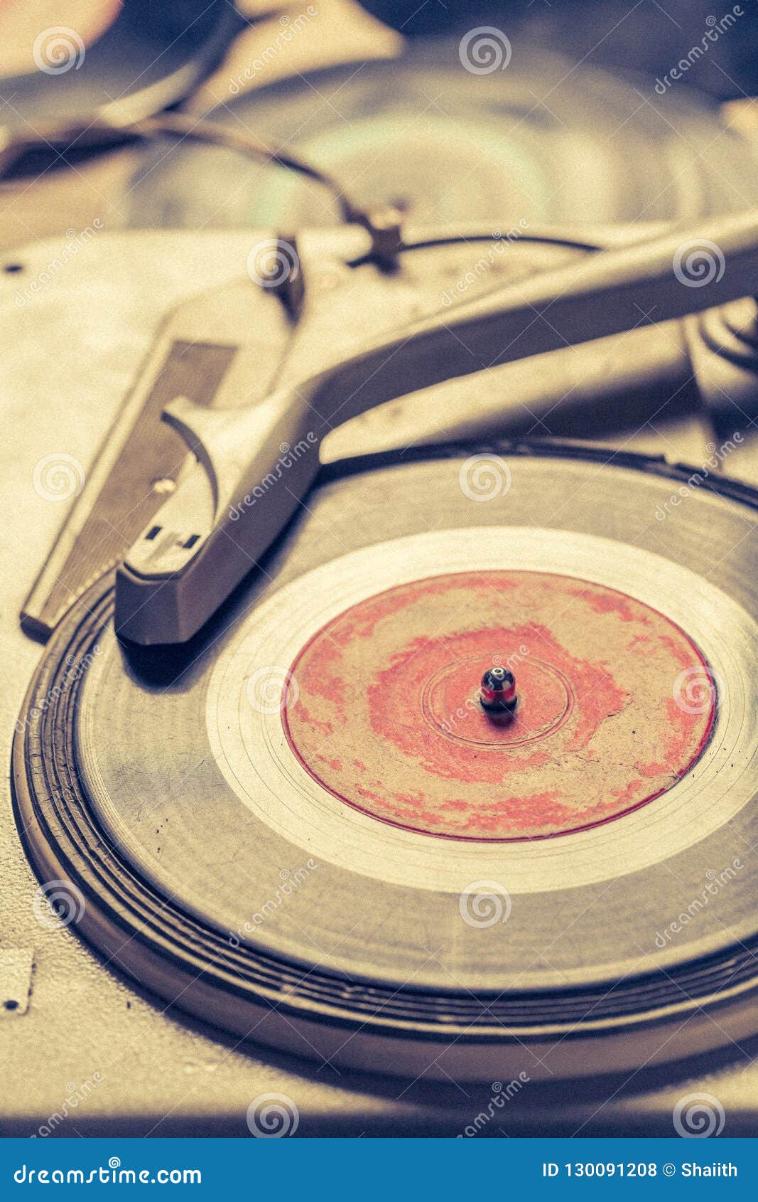Retro Record Player and Old Vinyls with Scratched Stock Photo - Image ...