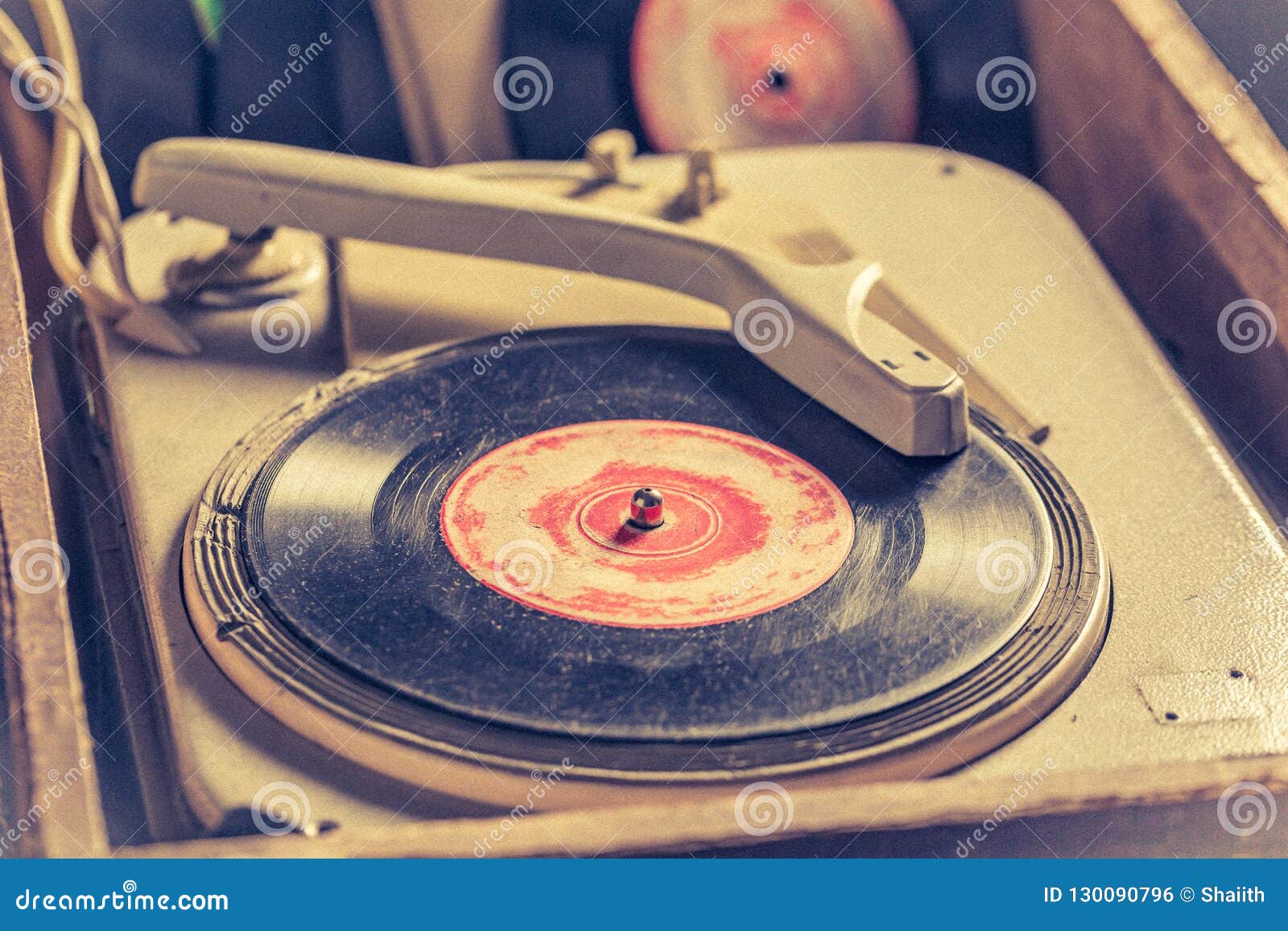 Retro Record Player with a Stack of Vinyl Records Stock Photo - Image ...
