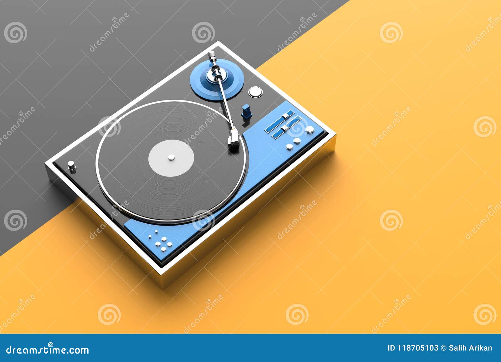 Retro Record - Vinyl Player Isolated on Colored Background.3D Il Stock ...