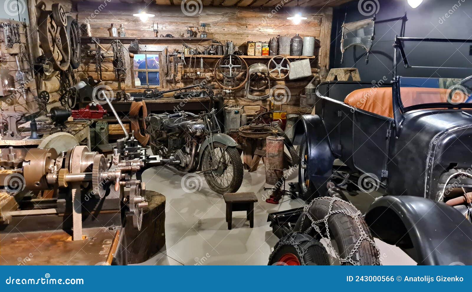 Retro Recreated Workshop with Tools at the Motor Museum in the Latvian ...