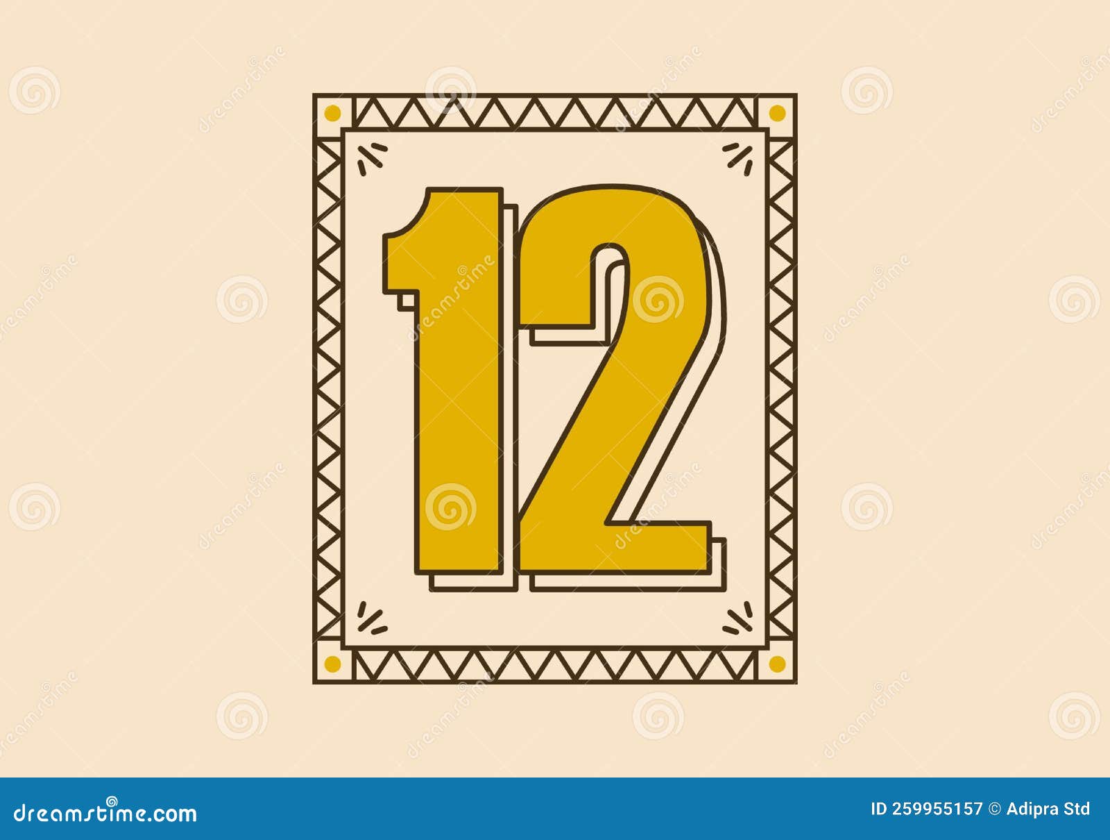 Vintage Rectangle Frame with Number 12 on it Stock Illustration ...