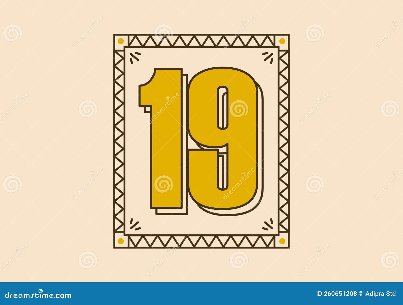 Vintage Rectangle Frame with Number 19 on it Stock Illustration ...