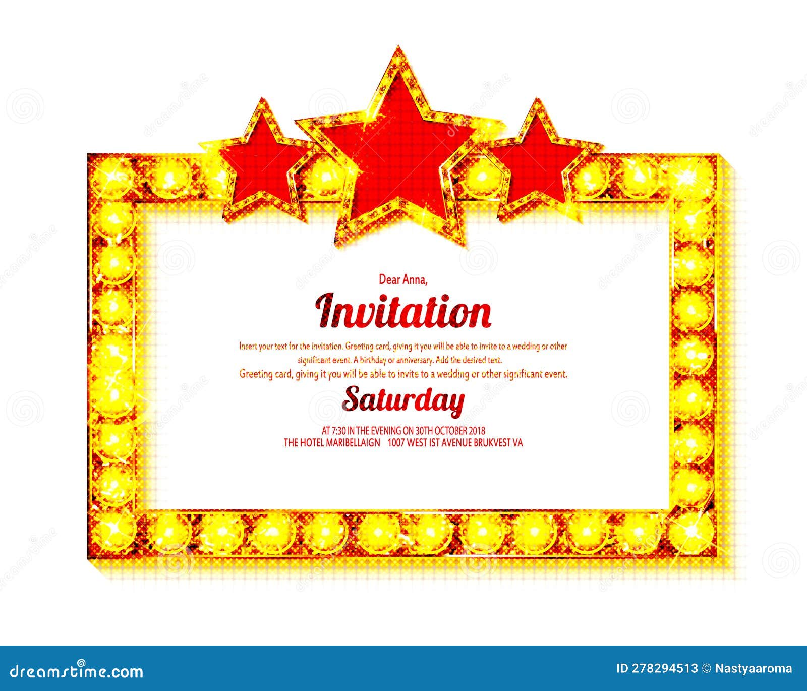 Retro Rectangular Banner Sign With Red Frame And Glowing Bulbs ...