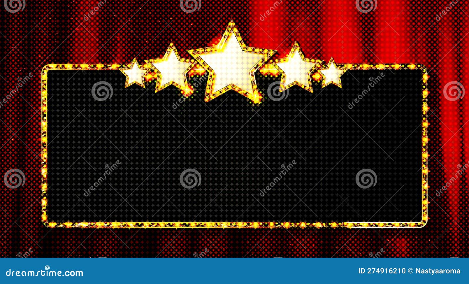 Retro Rectangular Banner Sign With Red Frame And Glowing Bulbs ...