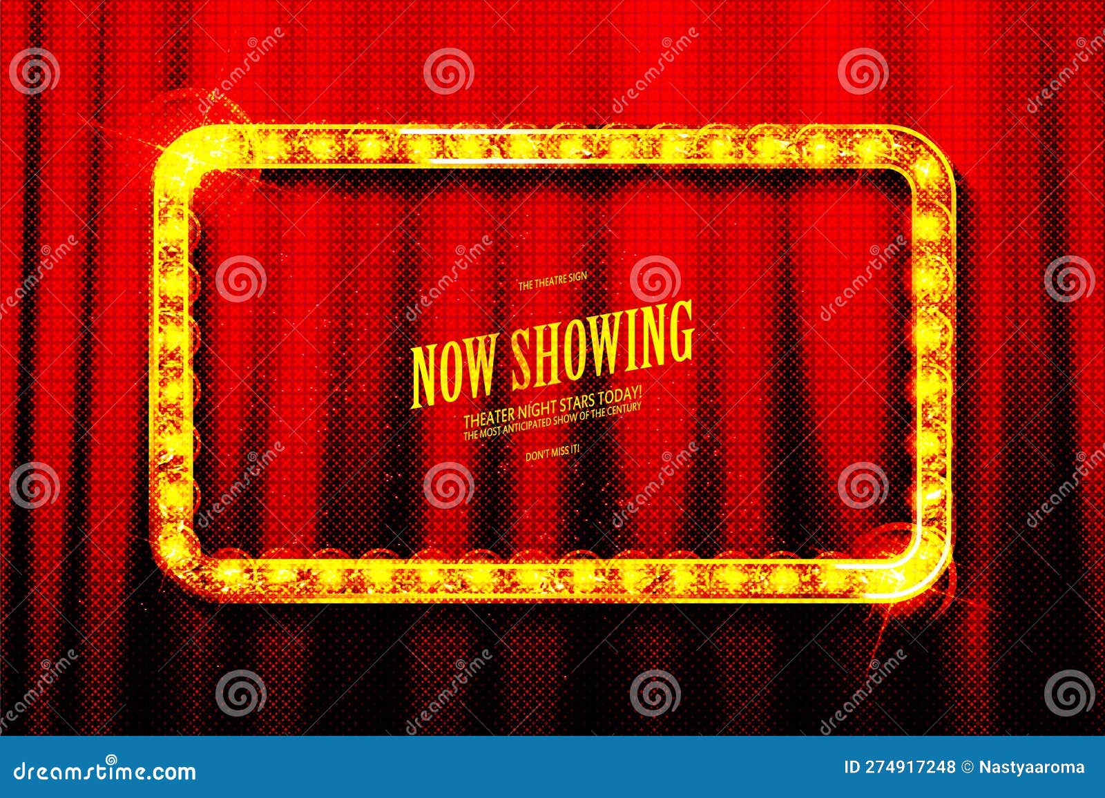 Retro Rectangular Banner Sign With Red Frame And Glowing Bulbs ...