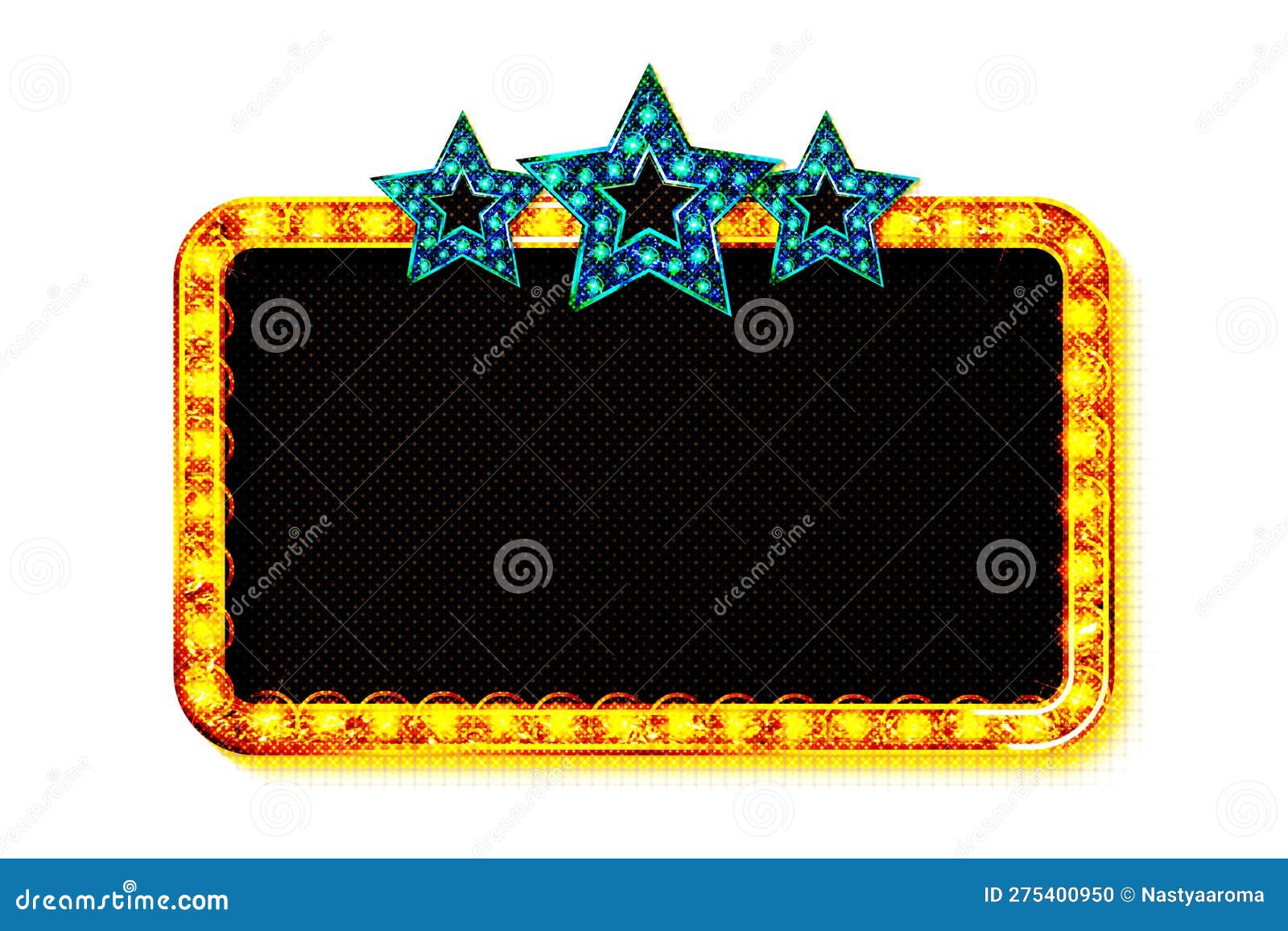 Retro Rectangular Banner Sign With Red Frame And Glowing Bulbs ...