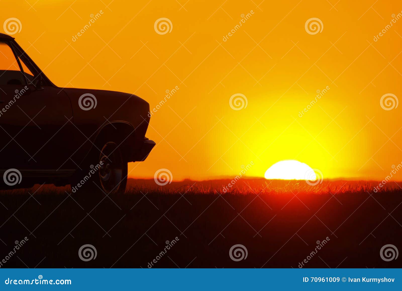 Retro Red Car Standing on Asphalt Road at Sunset Stock Image - Image of ...