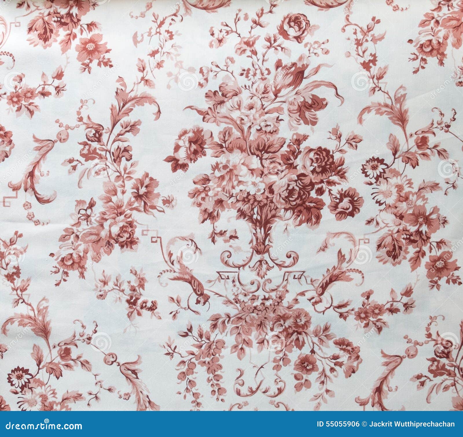 Retro Red Floral Pattern Fabric Background Stock Photo - Image of ...