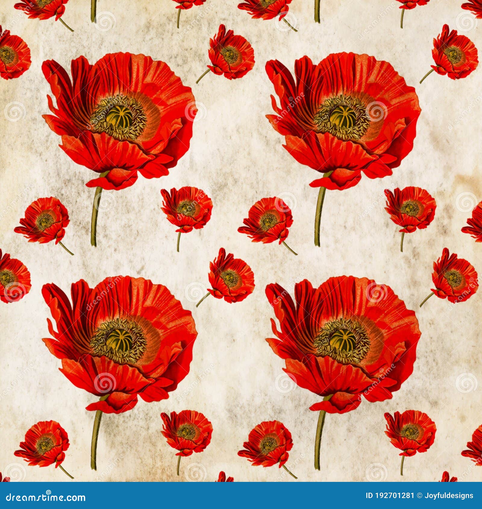 Retro Red Poppy Floral Pattern Stock Illustration - Illustration of ...