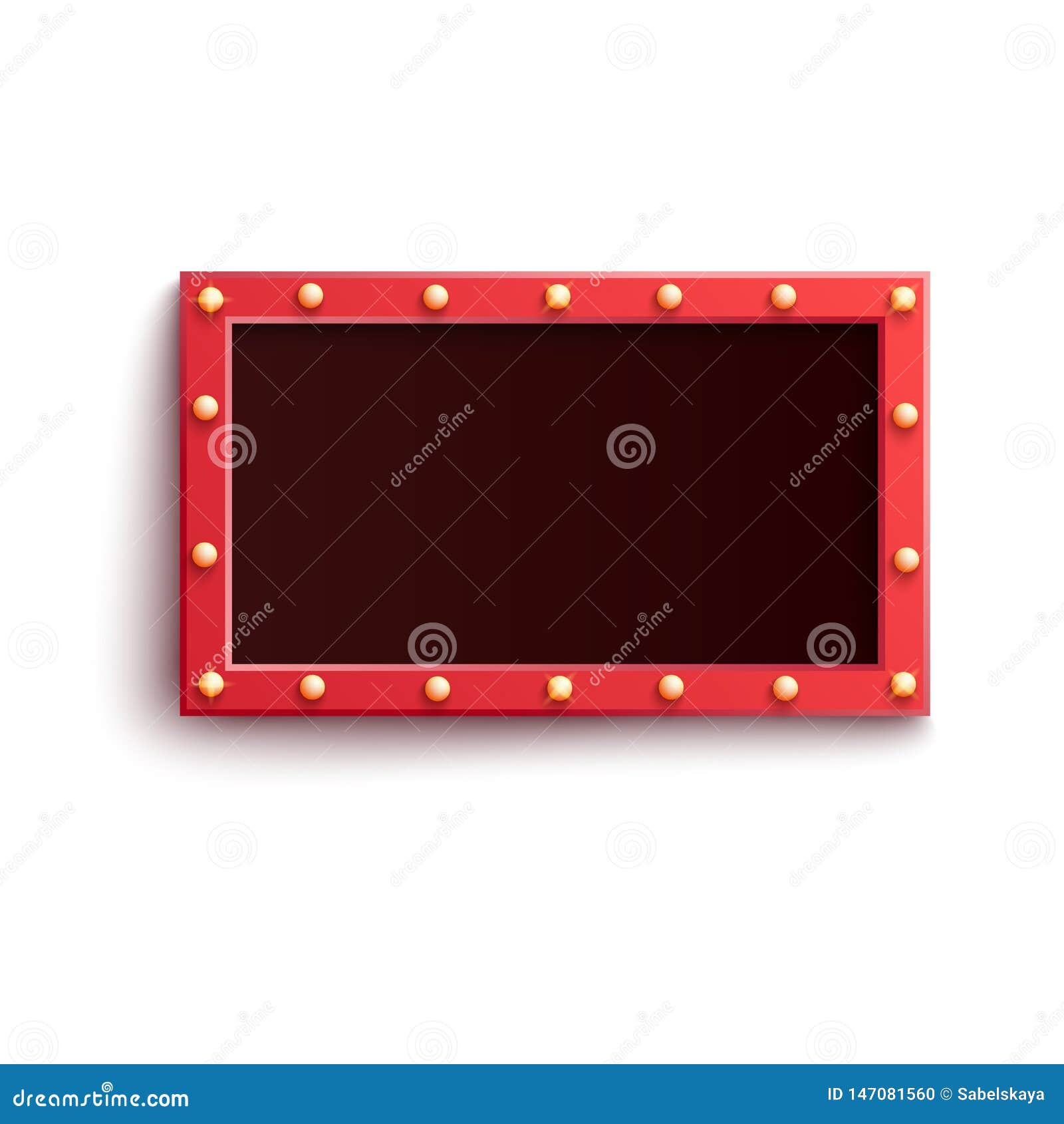 Retro Red Rectangular Blank Frame with Illuminated Light Bulbs in ...