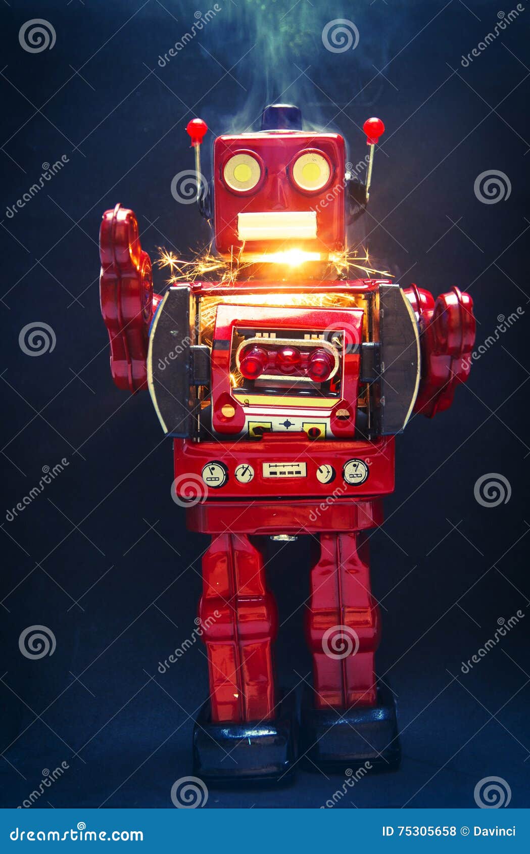 Retro Red Robor with Sparkes Stock Photo - Image of futuristic, sparkes ...
