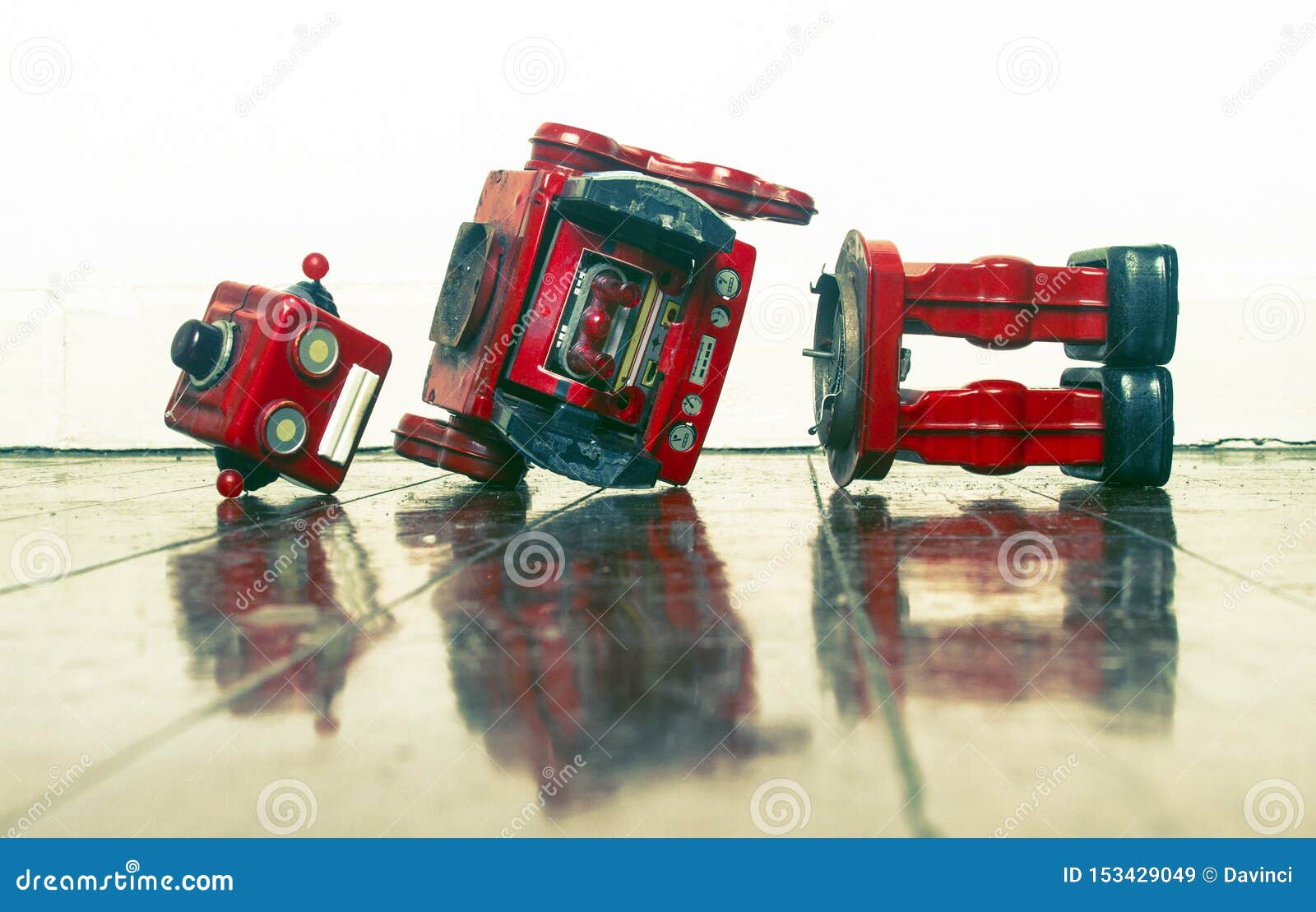 Retro Red Robot Sad and Broken Stock Image - Image of depression, alone ...