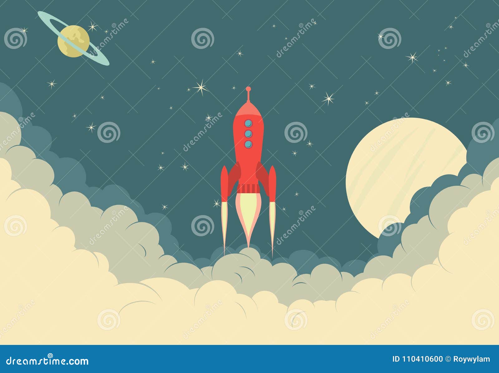 Retro Red Rocket Spaceship, Landing Page, Work in Progress Stock Vector ...