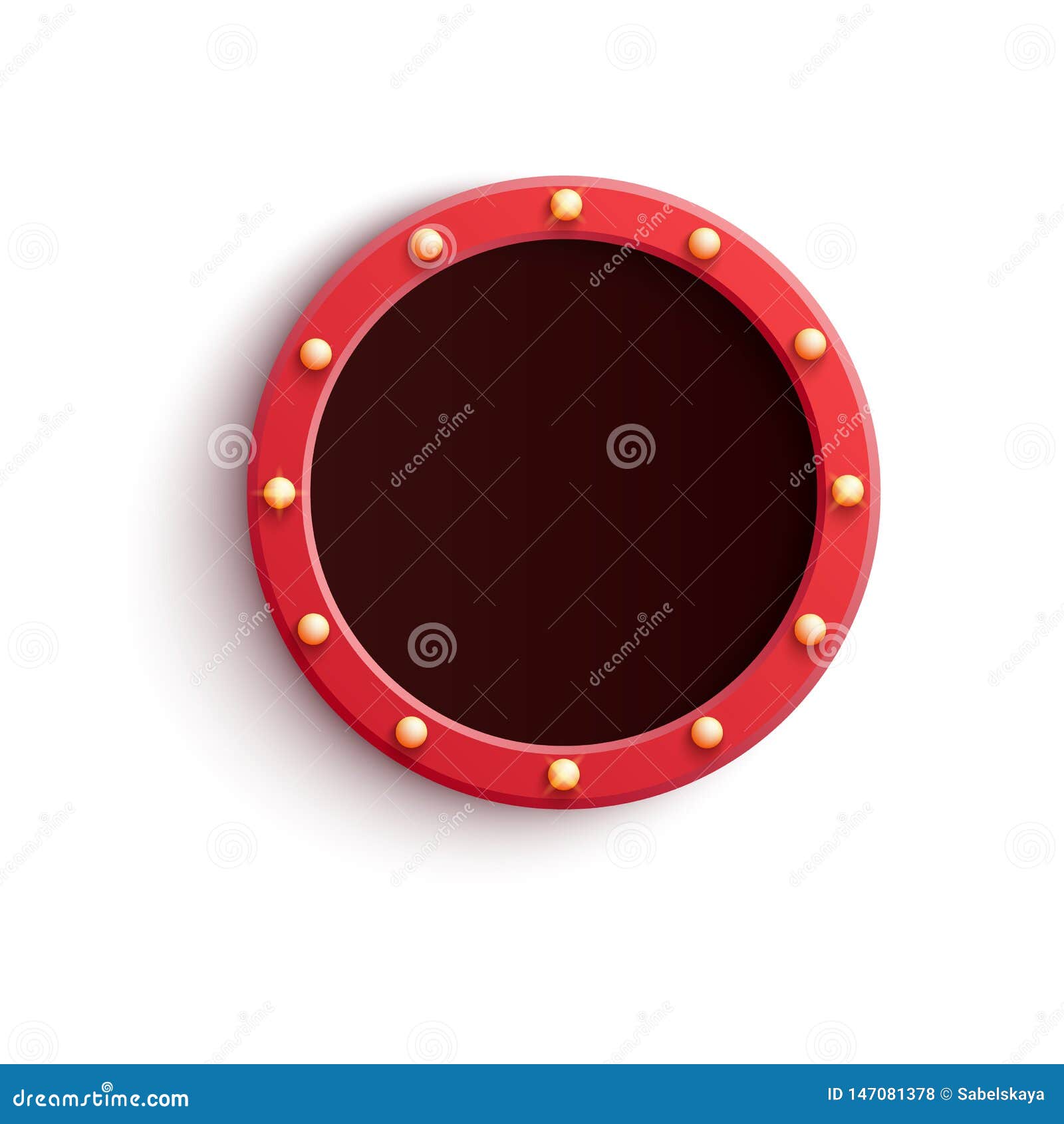 Retro Red Round Frame with Shining Light Bulbs and Copy Space. Stock ...