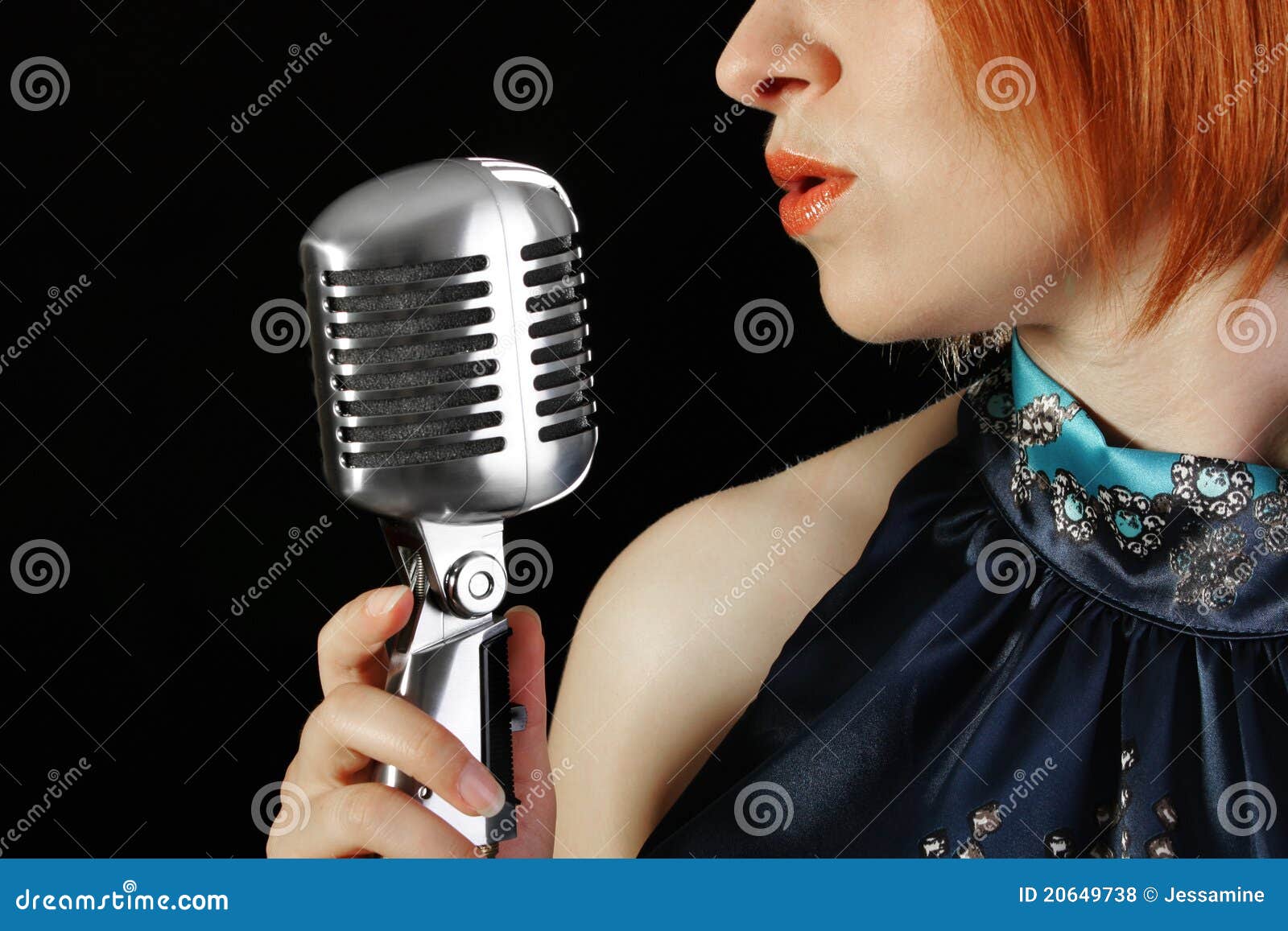 Retro Redhead Female Singer Editorial Stock Photo - Image of microphone ...