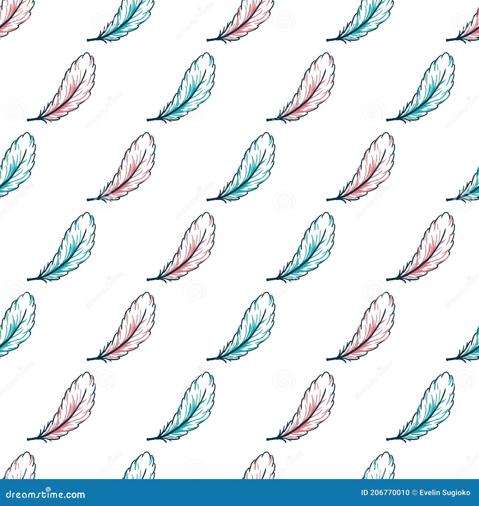 Retro Repeat Green and Red Colored Feather Vector Silhouette Seamless ...