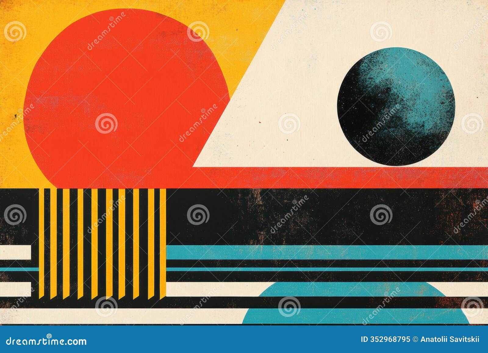 Retro Risograph Style Artwork Featuring Geometric Shapes and Bold ...