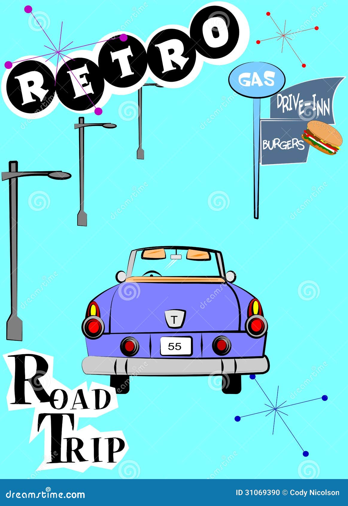 Retro road trip stock vector. Illustration of auto, trip - 31069390