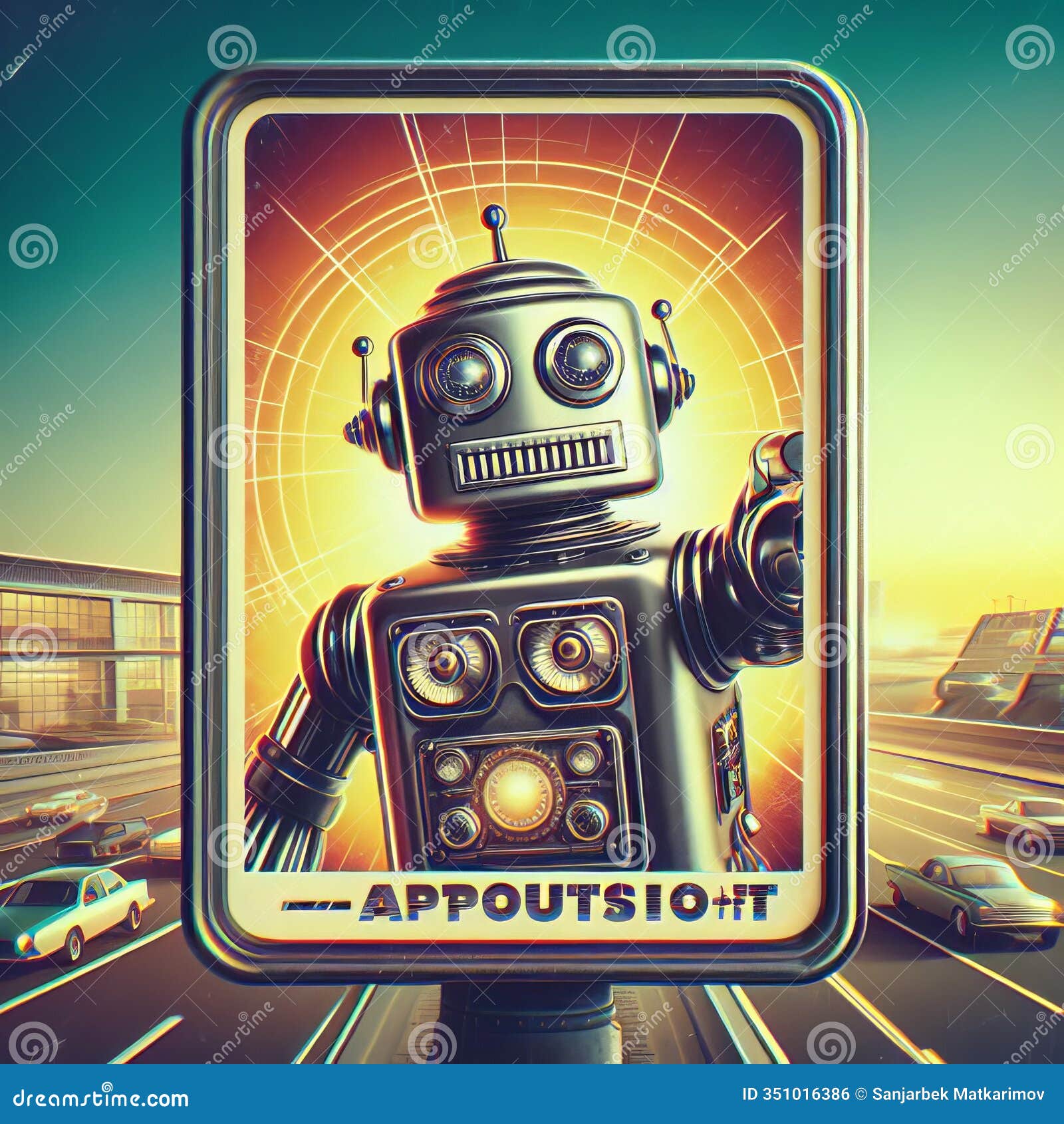 Retro Robot Advertisement Create an Advertisement Showcasing a F Stock ...