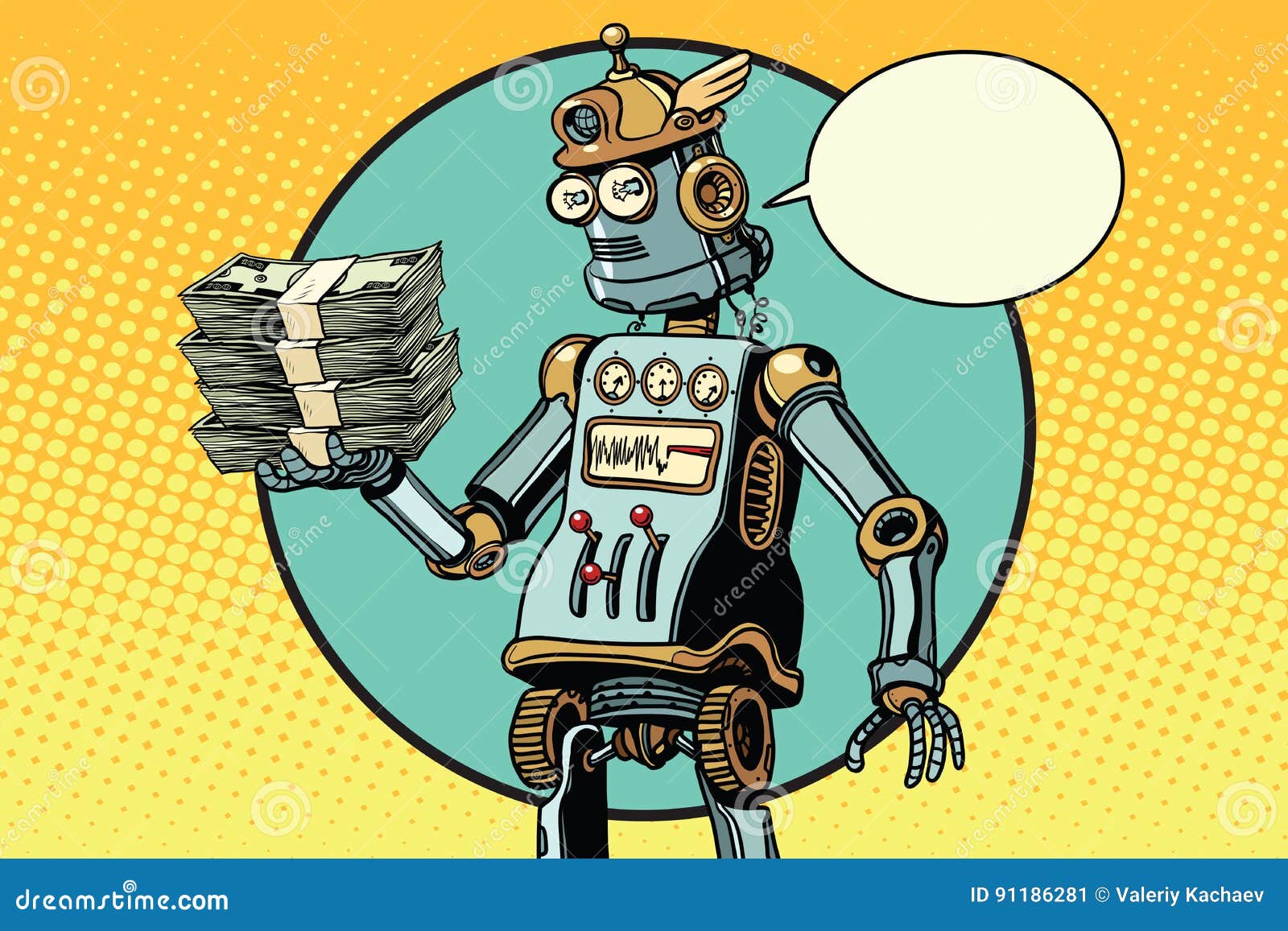 Retro Robot with a Bundle of Money Stock Vector - Illustration of ...