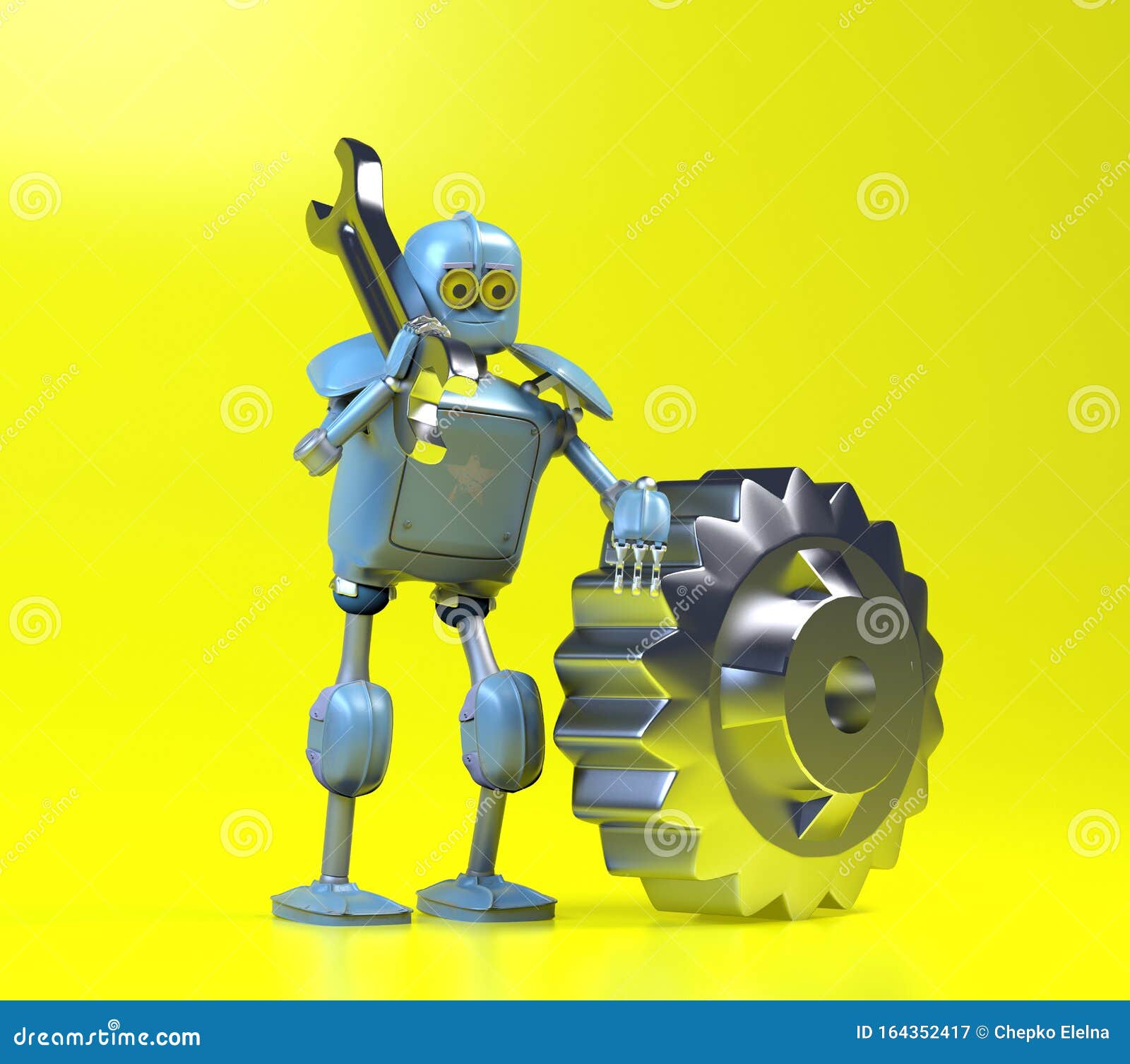 Retro Robot with Gear and Wrench,3d Render Stock Illustration ...
