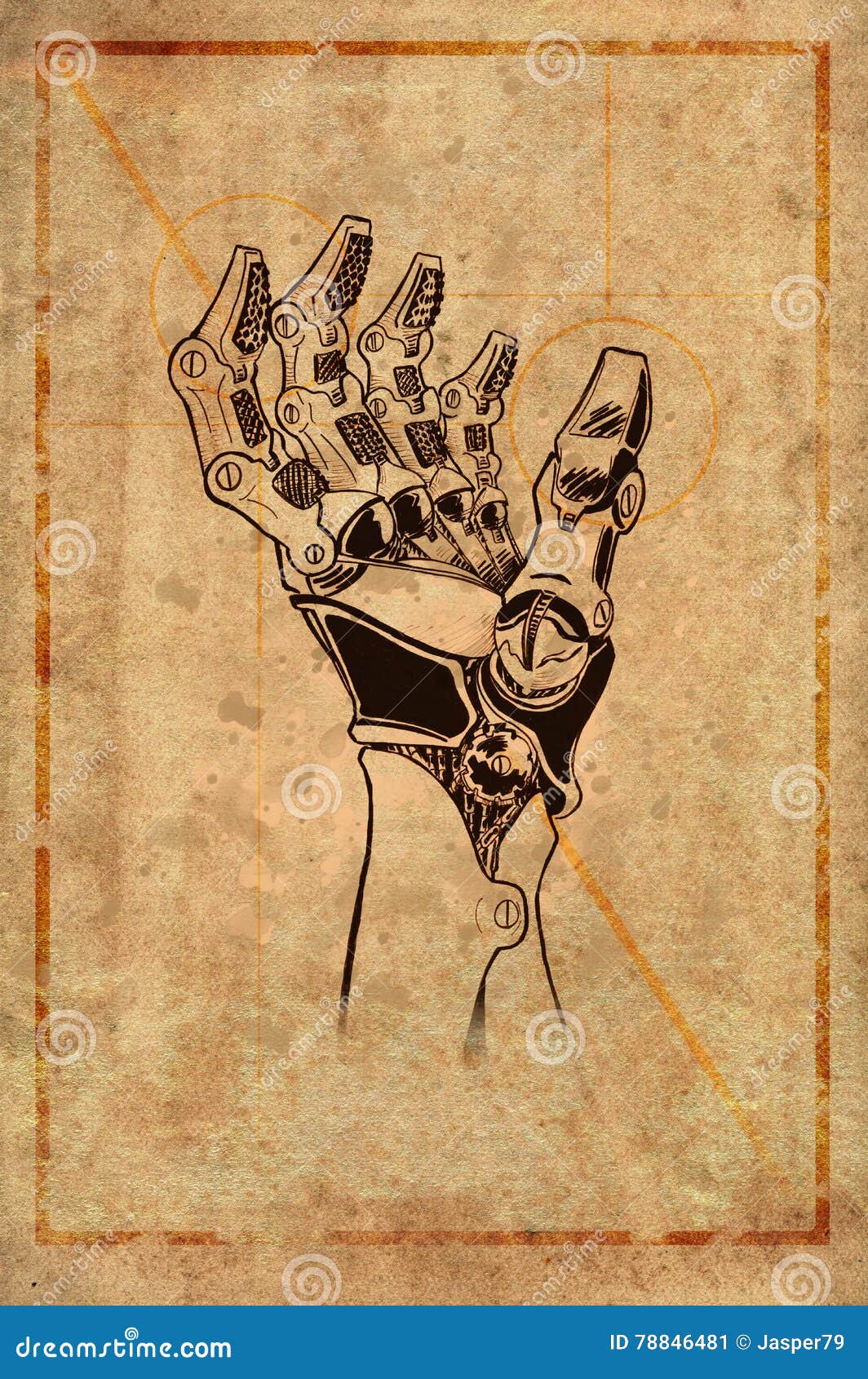 Retro Robot Hand Design stock illustration. Illustration of plan - 78846481