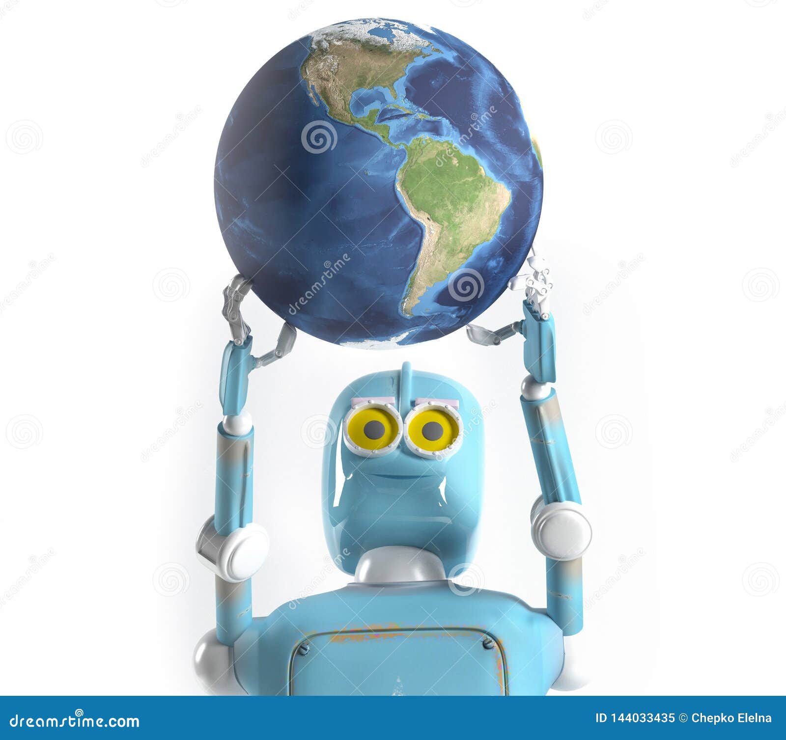 Retro Robot Hold Earth,3d Render Stock Illustration - Illustration of ...
