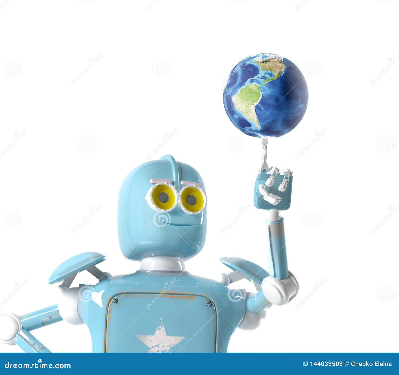 Retro Robot Hold Earth,3d Render Stock Illustration - Illustration of ...
