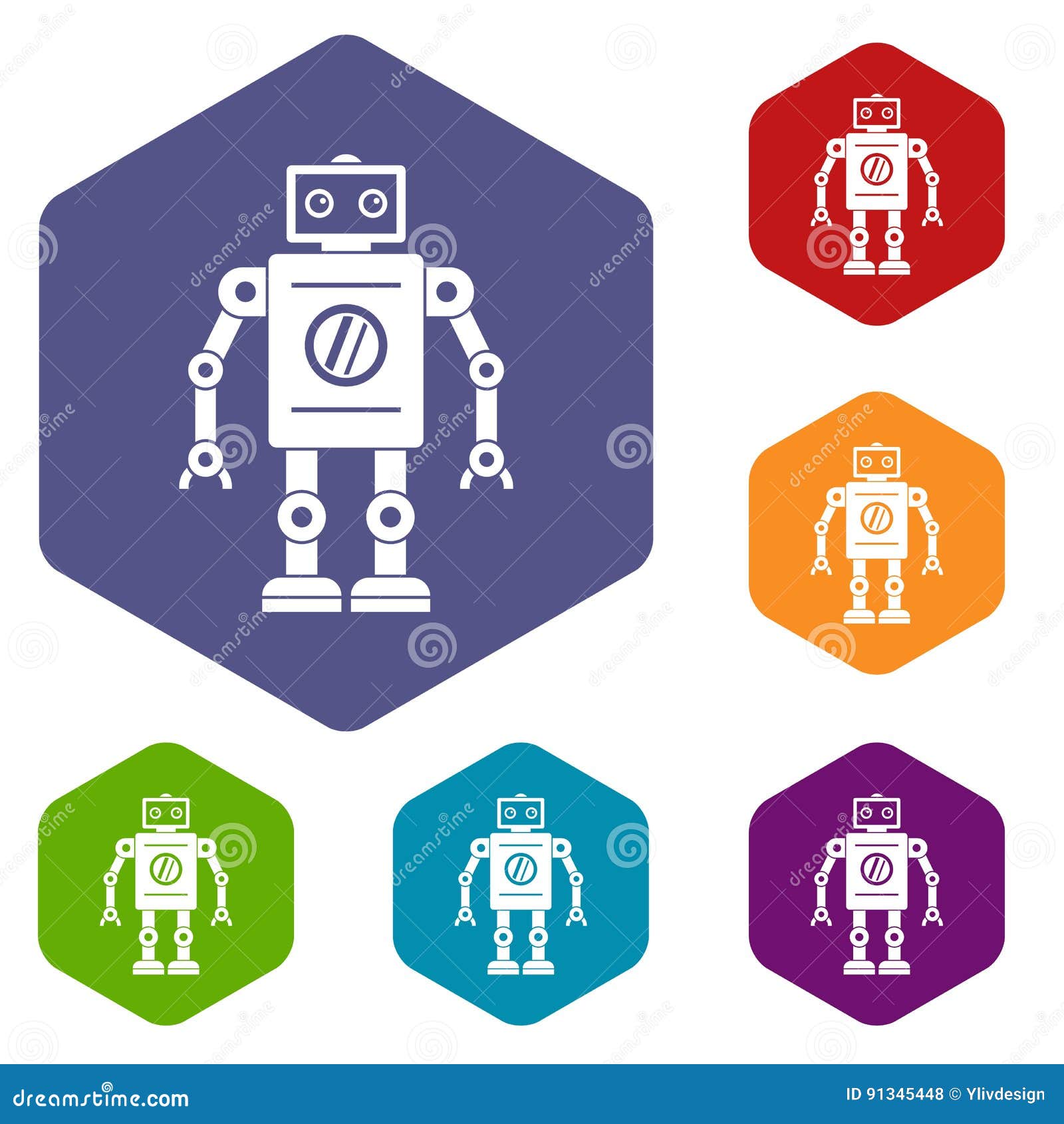 Retro Robot Icons Set Hexagon Stock Vector - Illustration of machine ...