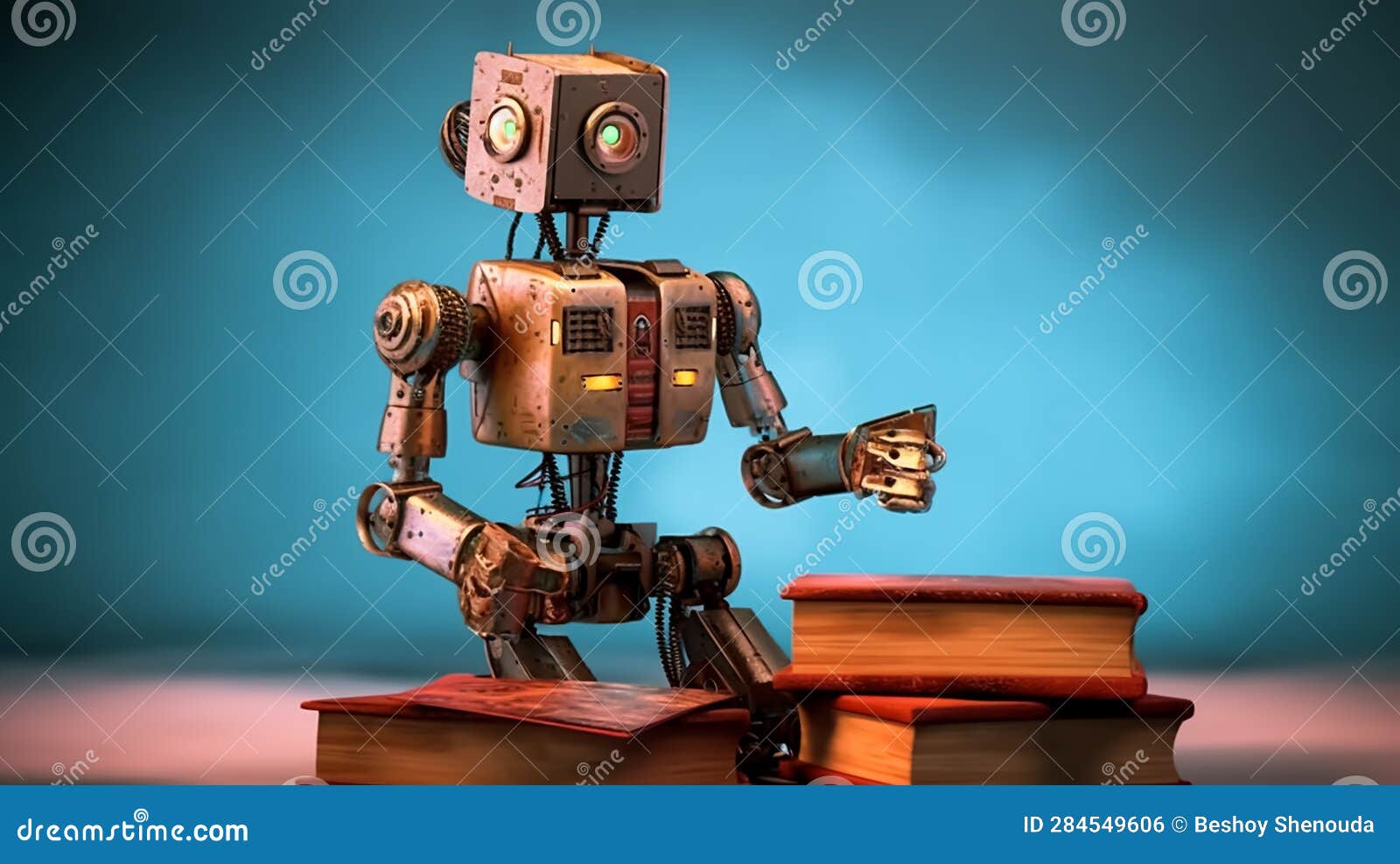 Retro Robot Made of Junk Rusty Metal Learning Human Civilization by it ...