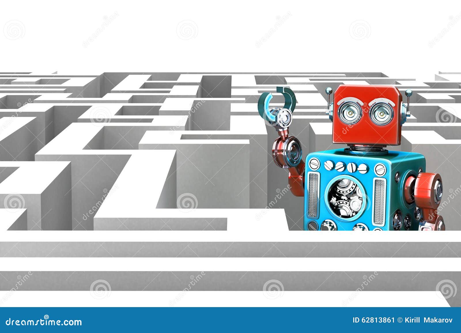 Retro Robot in a Maze. Technology Concept Stock Illustration ...