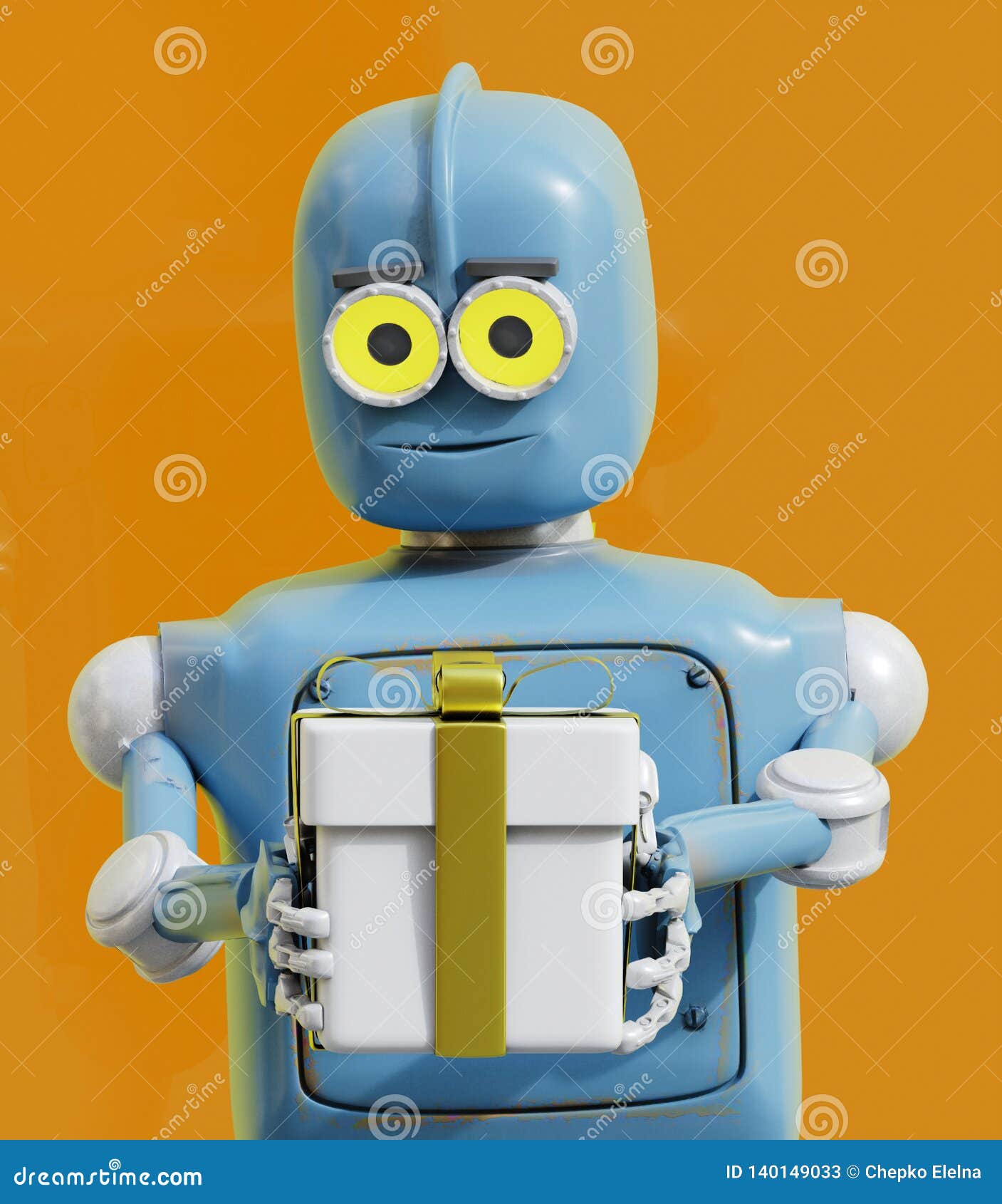 Retro Robot Presenting Gift Box Stock Illustration - Illustration of ...